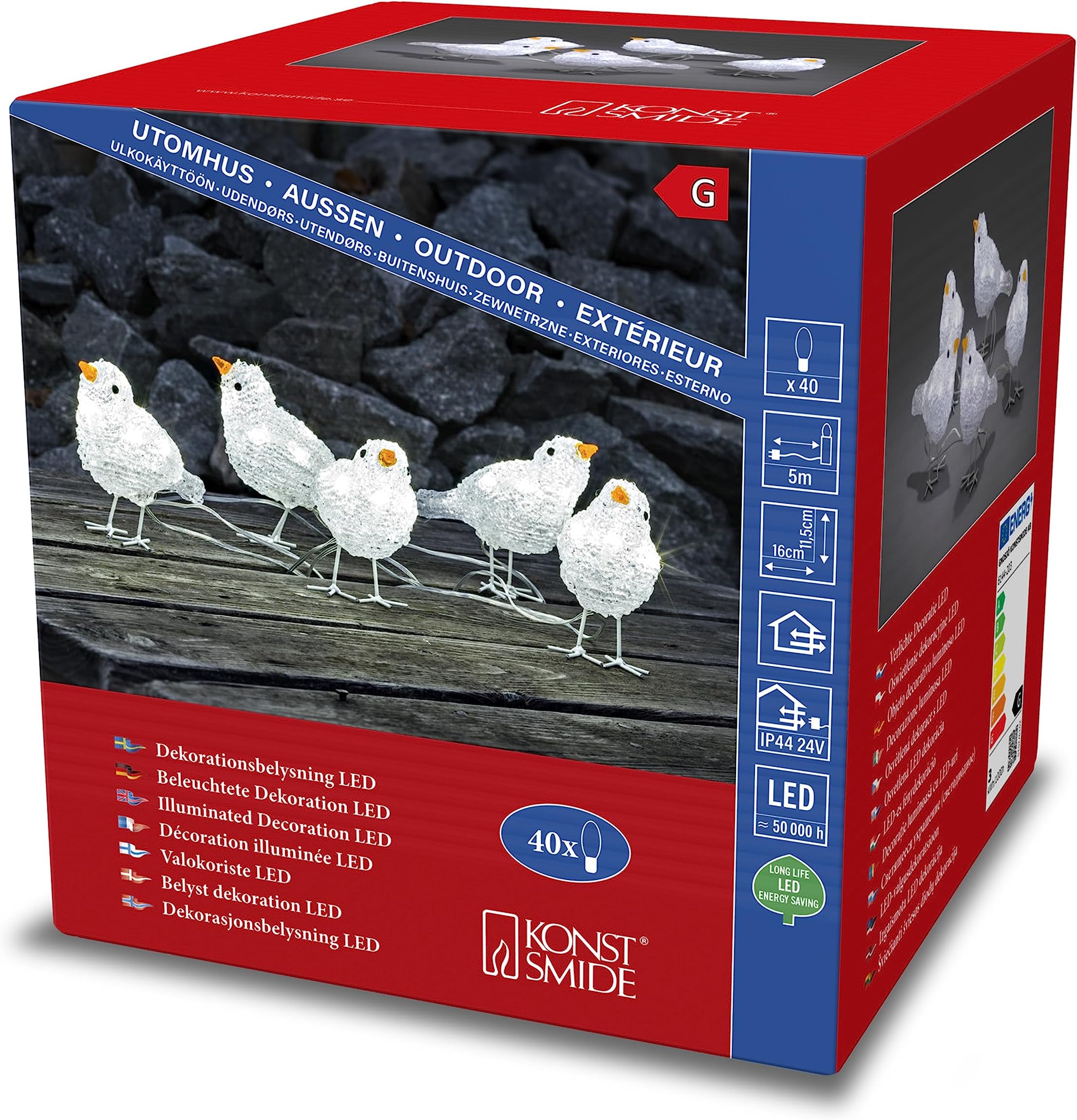 Snowtime 5 Acrylic Robin Lights with Ice White Christmas LEDs with Clip ...