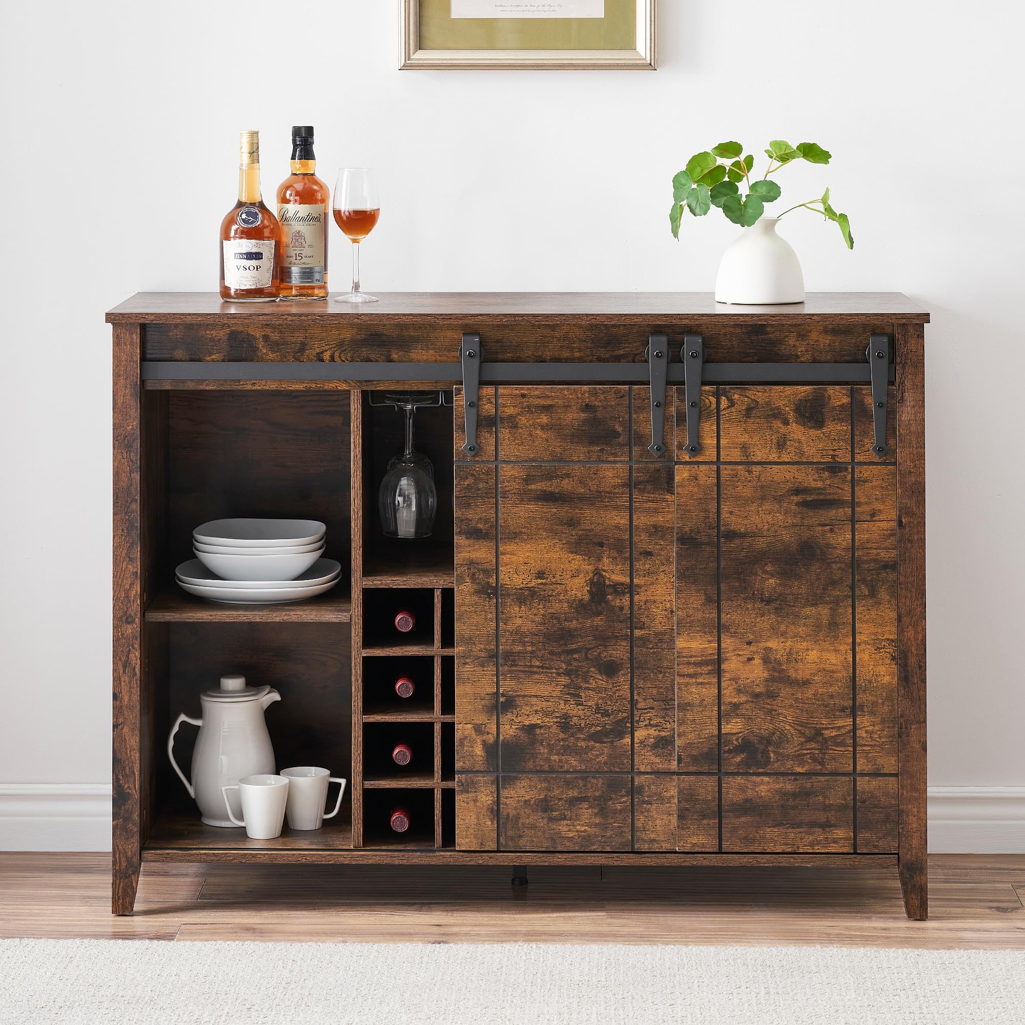 Snapklik.com : 47 In Coffee Bar Cabinet W/16 Wine & Glass Rack, Storage ...