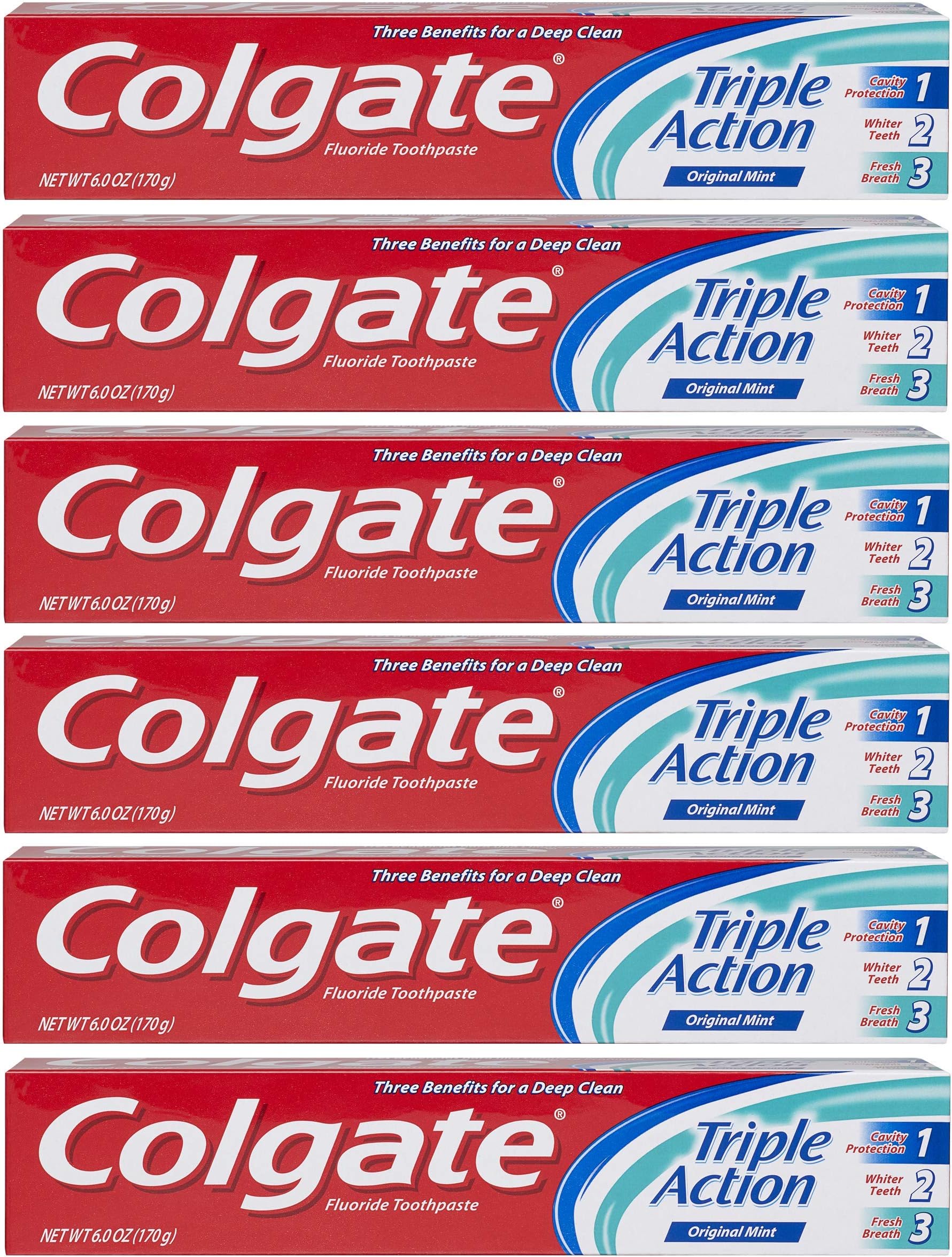 Amazon.com : Colgate Triple Action Toothpaste, Mint - 6 ounce (6 Pack ...