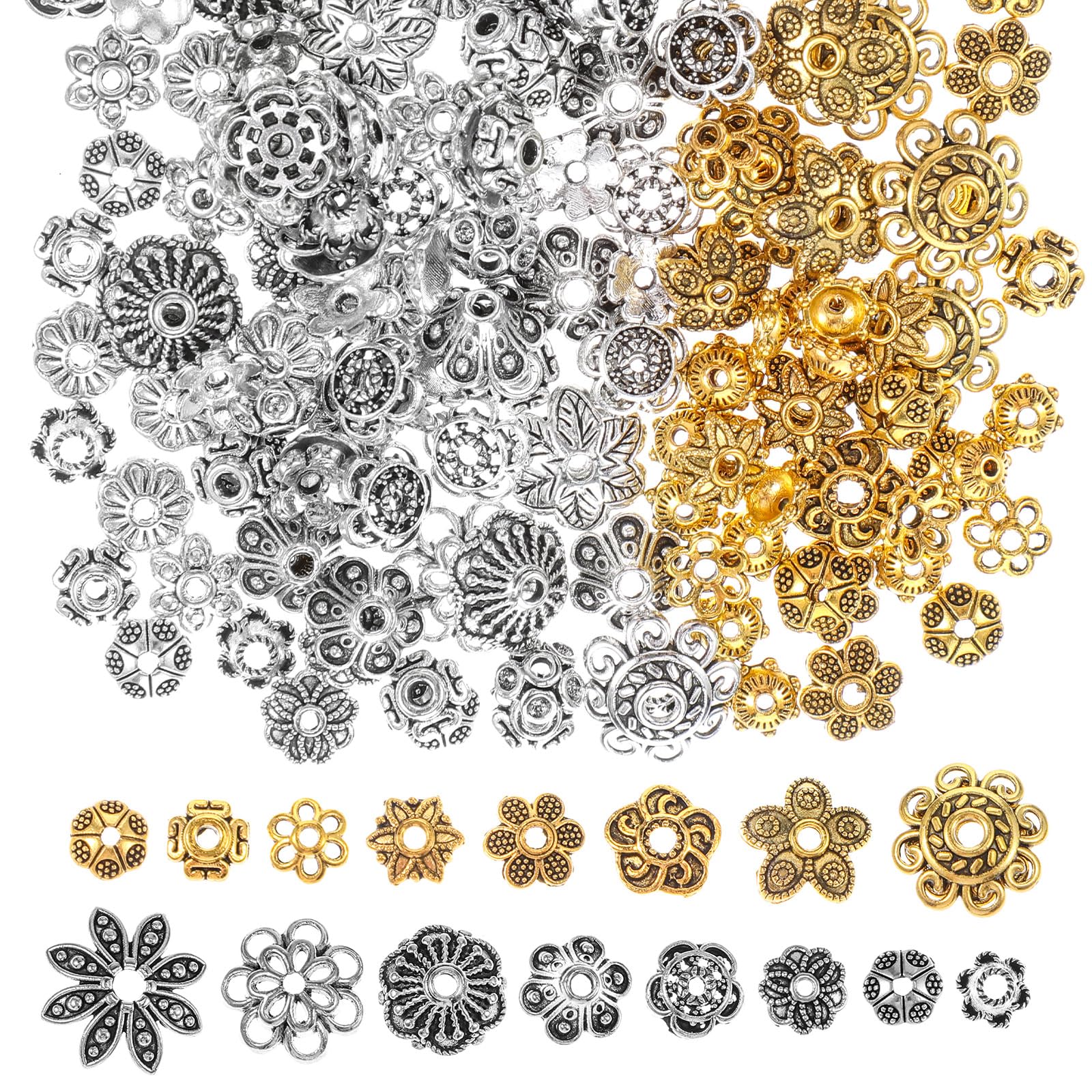 Amazon.com: Flower Spacer Beads Caps Gold Silver Filigree Bead Caps ...