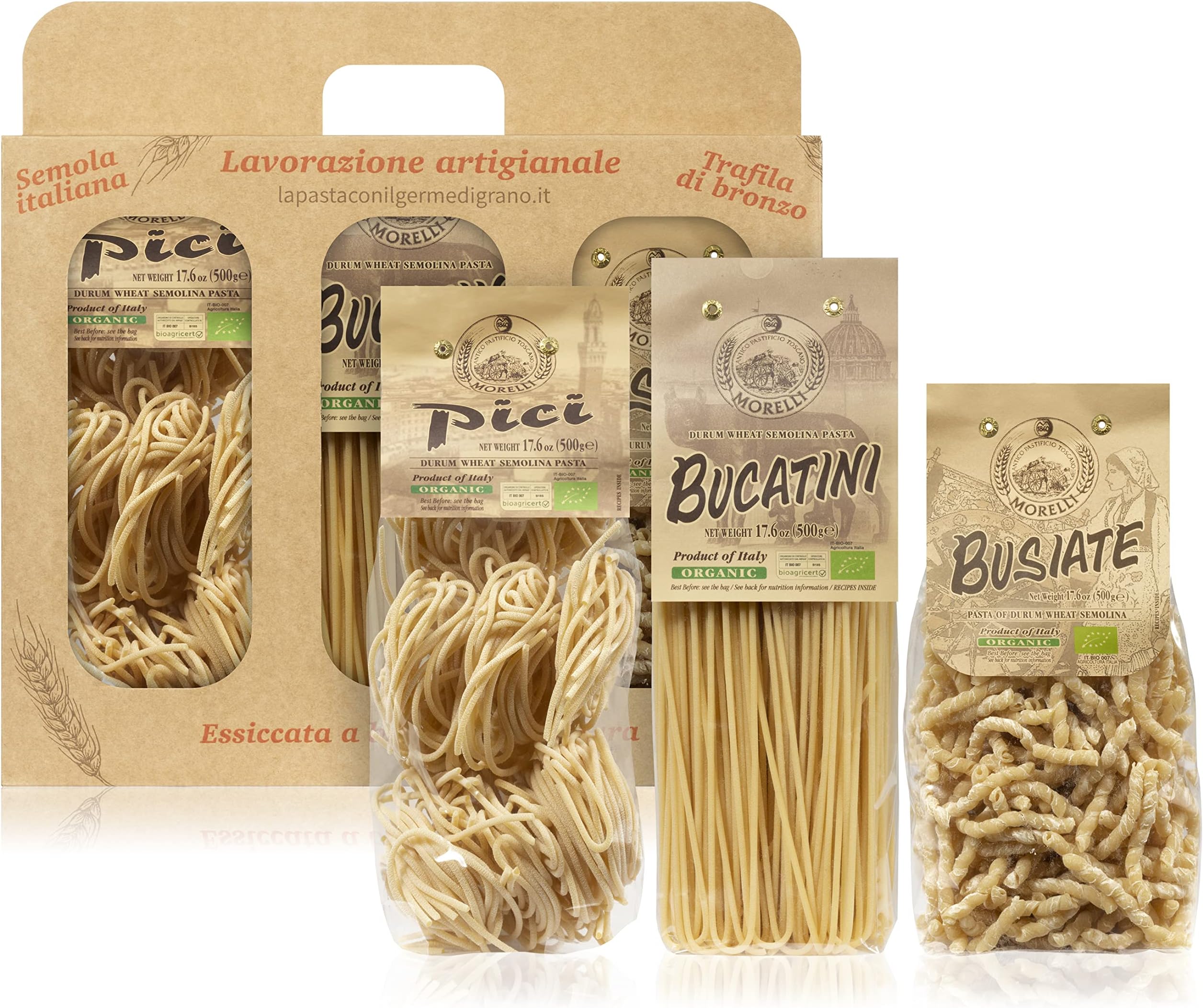 Amazon.com : Morelli Busiate, Pici, and Bucatini Organic Pasta Variety ...
