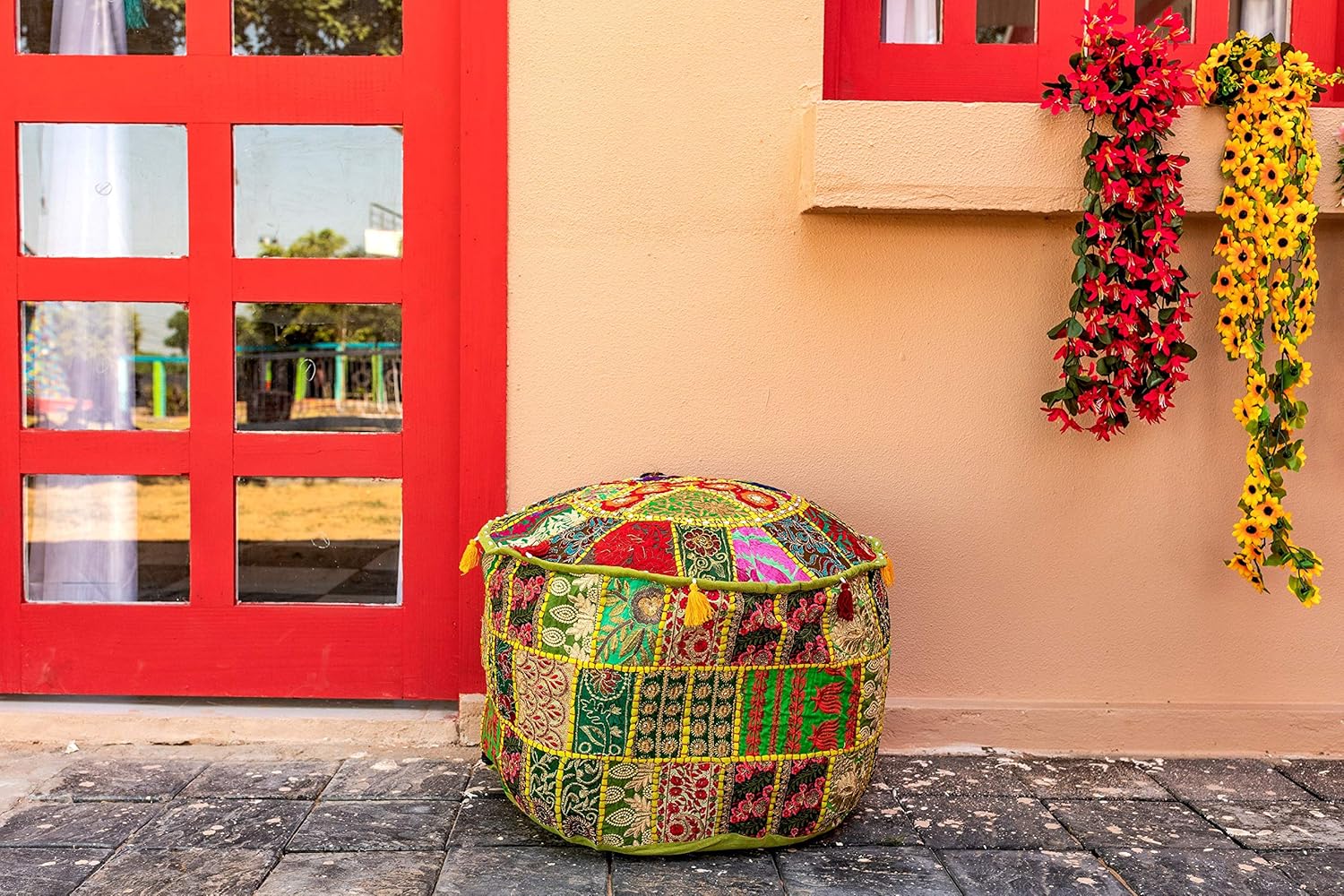 Amazon The Art Box Round Patchwork Cotton Ottoman Poufs For Living amazon-the-art-box-round-patchwork-cotton-ottoman-poufs-for-living