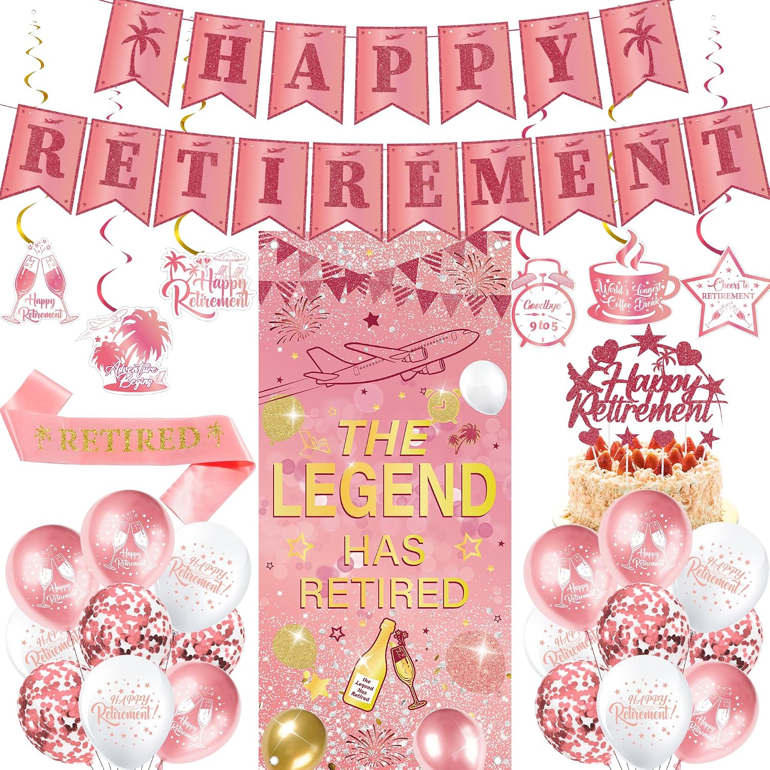 Amazon.com: Happy Retirement Party Decorations Women - 33 Pcs Rose Gold ...