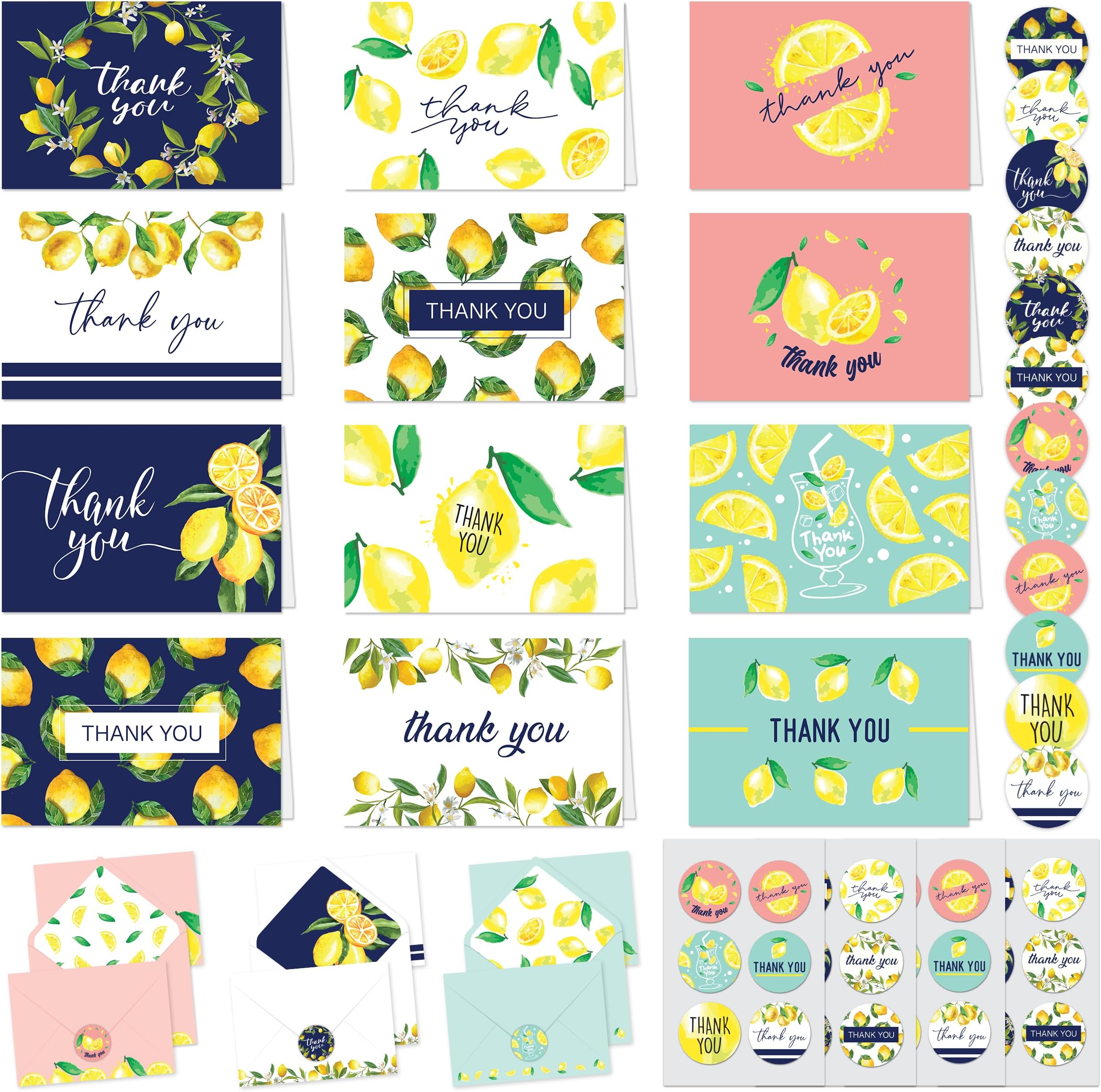 Amazon.com : AnyDesign 36 Pack Lemon Thank You Cards Bulk Vintage Blue ...