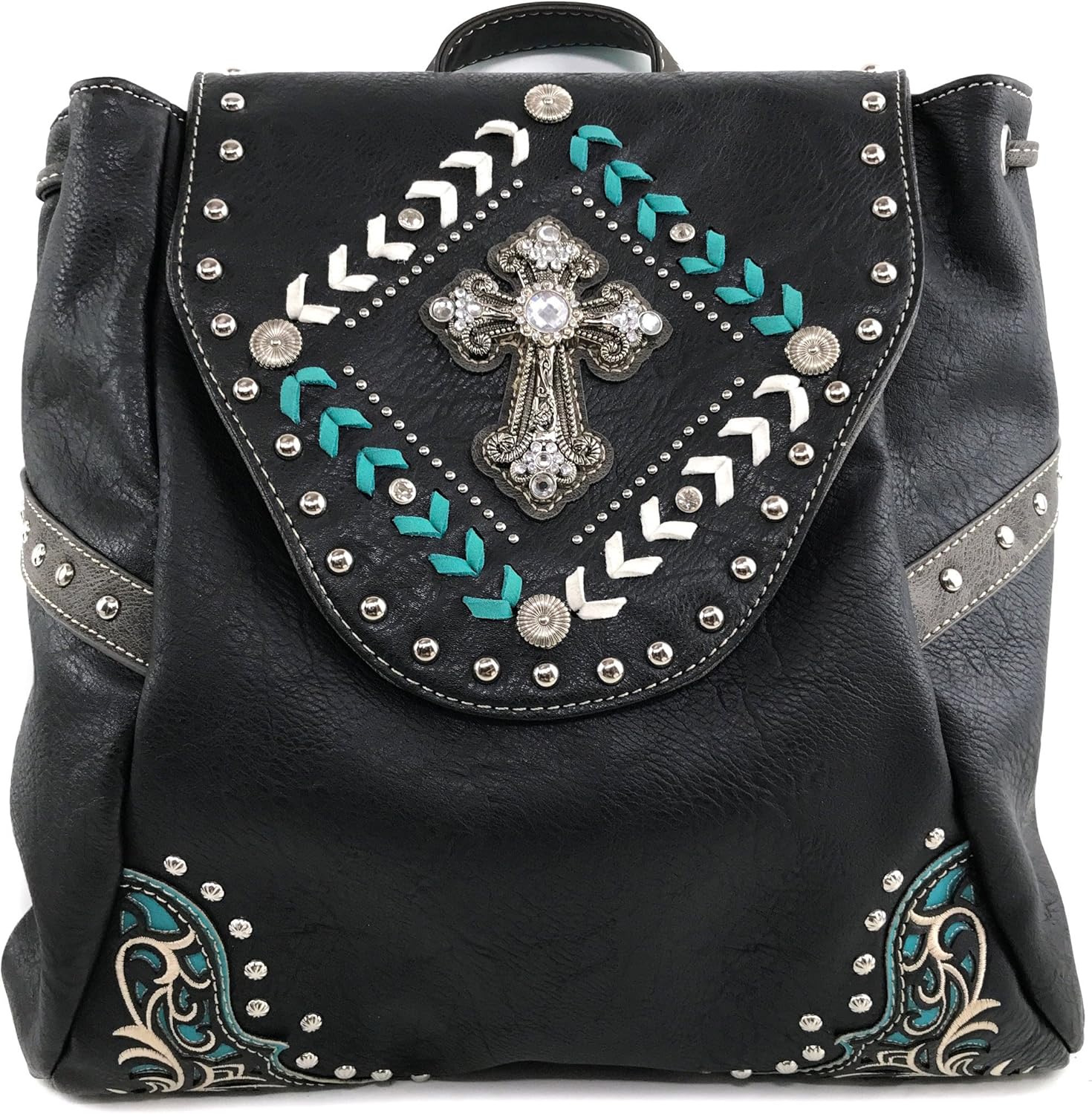 Amazon.com: Justin West Trendy Western Cross Rhinestone Leather Conceal ...