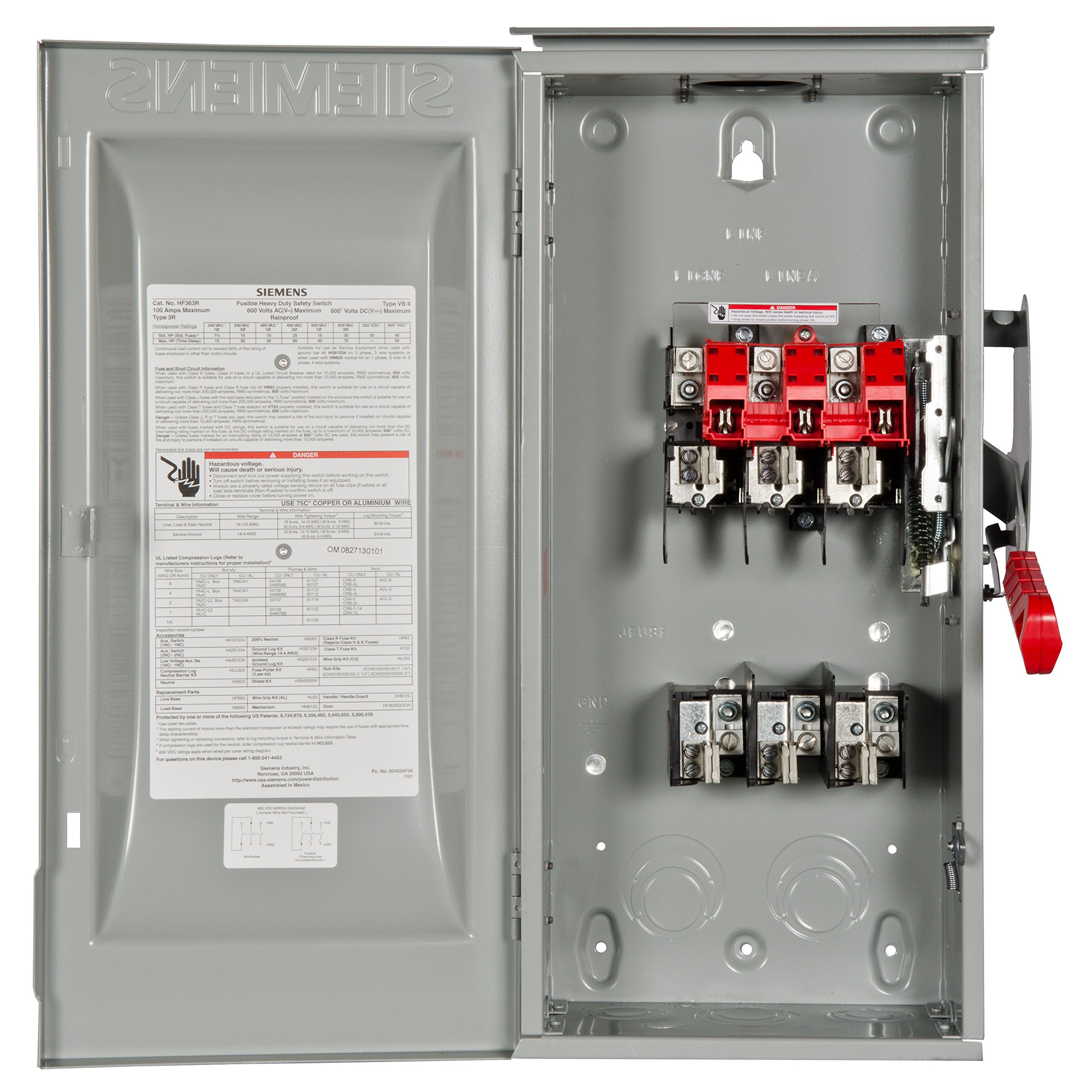 Siemens HF363R 100-Amp 3 Pole 600-volt 3 Wire Fused Heavy Duty Safety ...