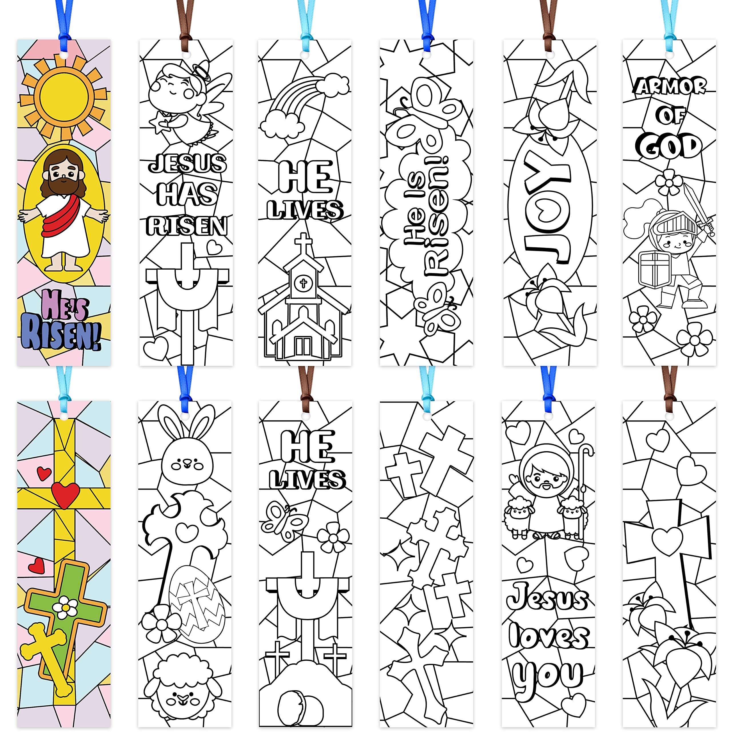 Amazon.com : 75Pcs He is Risen Color Your Own Bookmarks Easter Bunny ...