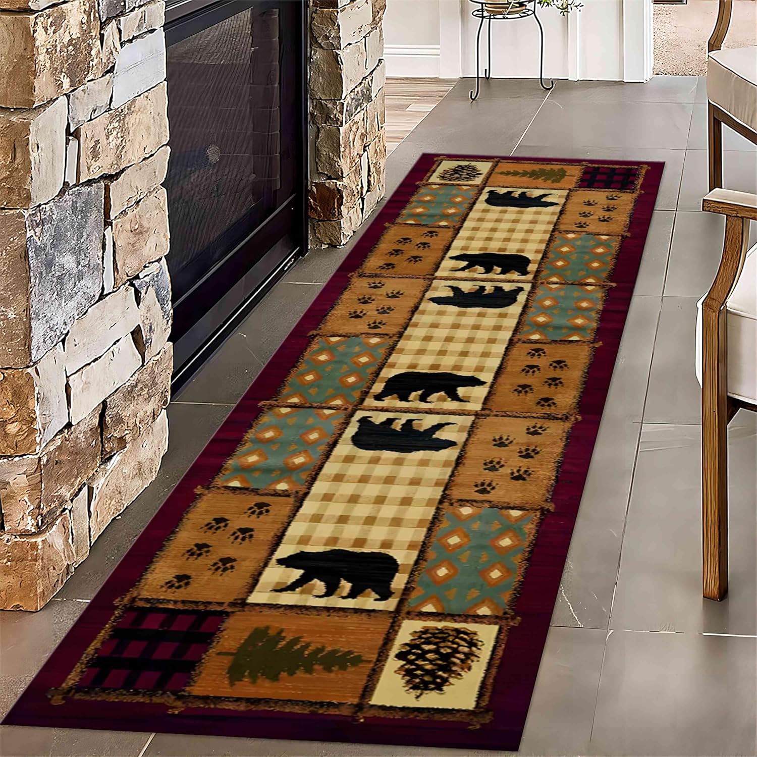Amazon.com: Fouiunler Black Bear Tracks Runner Rug,1.3x7ft, Rustic Pine ...