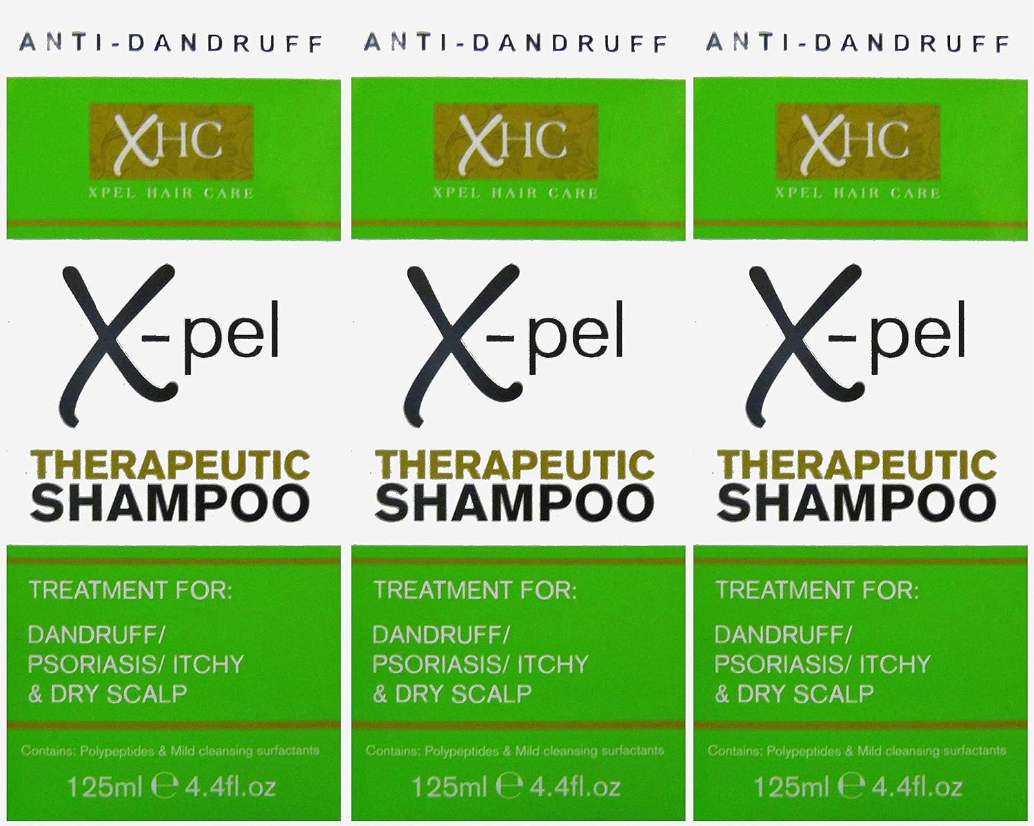 Xpel Therapeutic Shampoo (3 x 125ml) Treatment for Dandruff Psoriasis ...