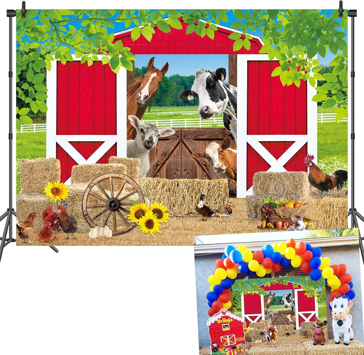 Amazon.com : 7x5ft Farm Backdrop Barnyard Backdrops Barn Door Straw ...