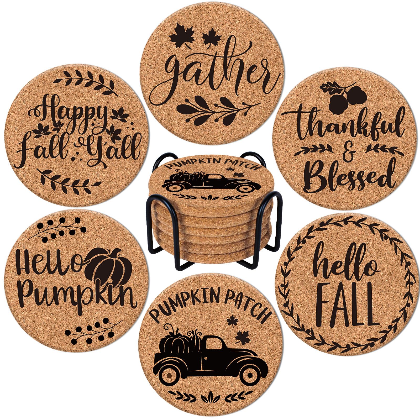 Amazon.com: Whaline 6Pcs Fall Drink Coasters with Cork Base Hello Fall ...