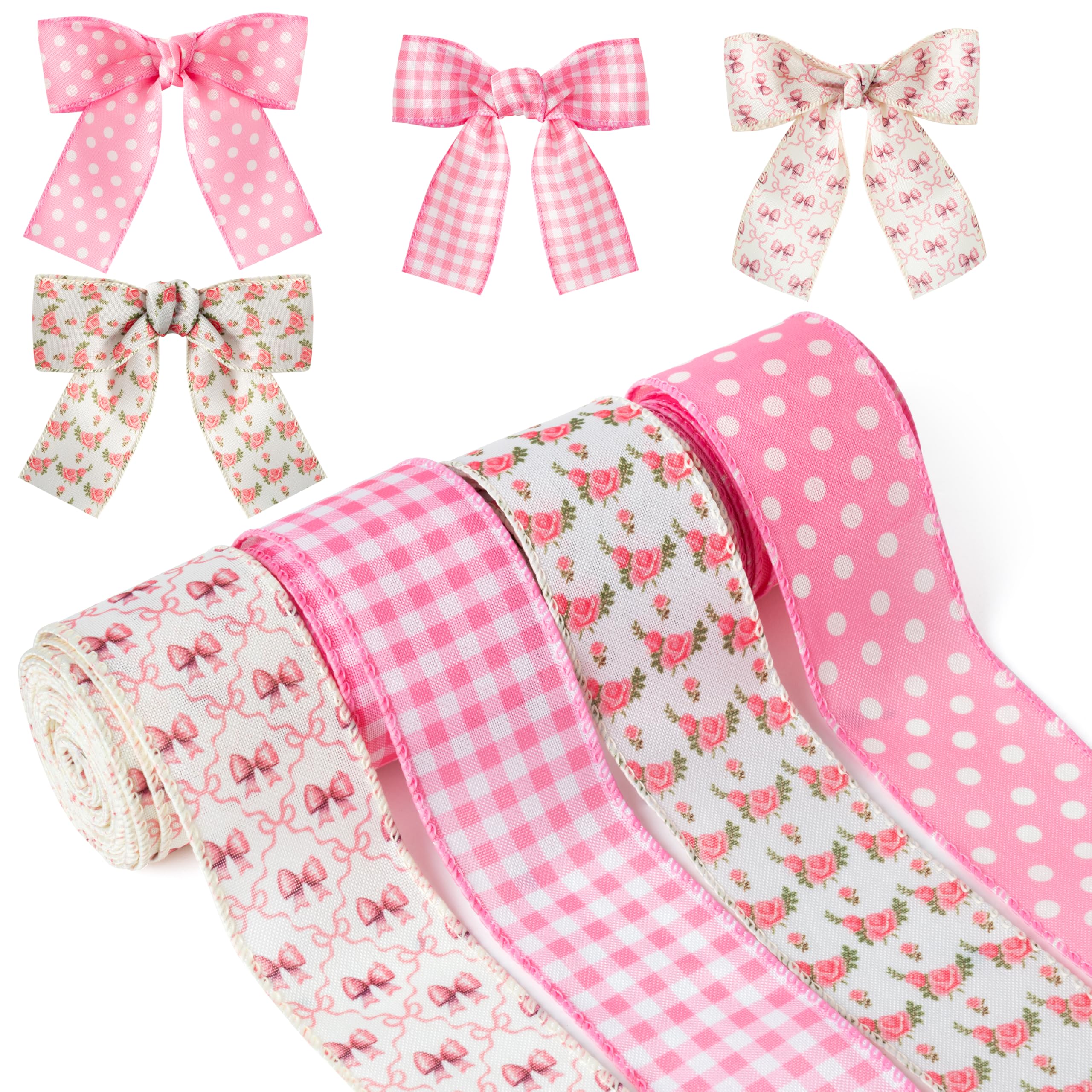 Amazon.com: H1vojoxo Vintage Wired Edge Ribbons - 4 Rolls 24 Yards Pink ...