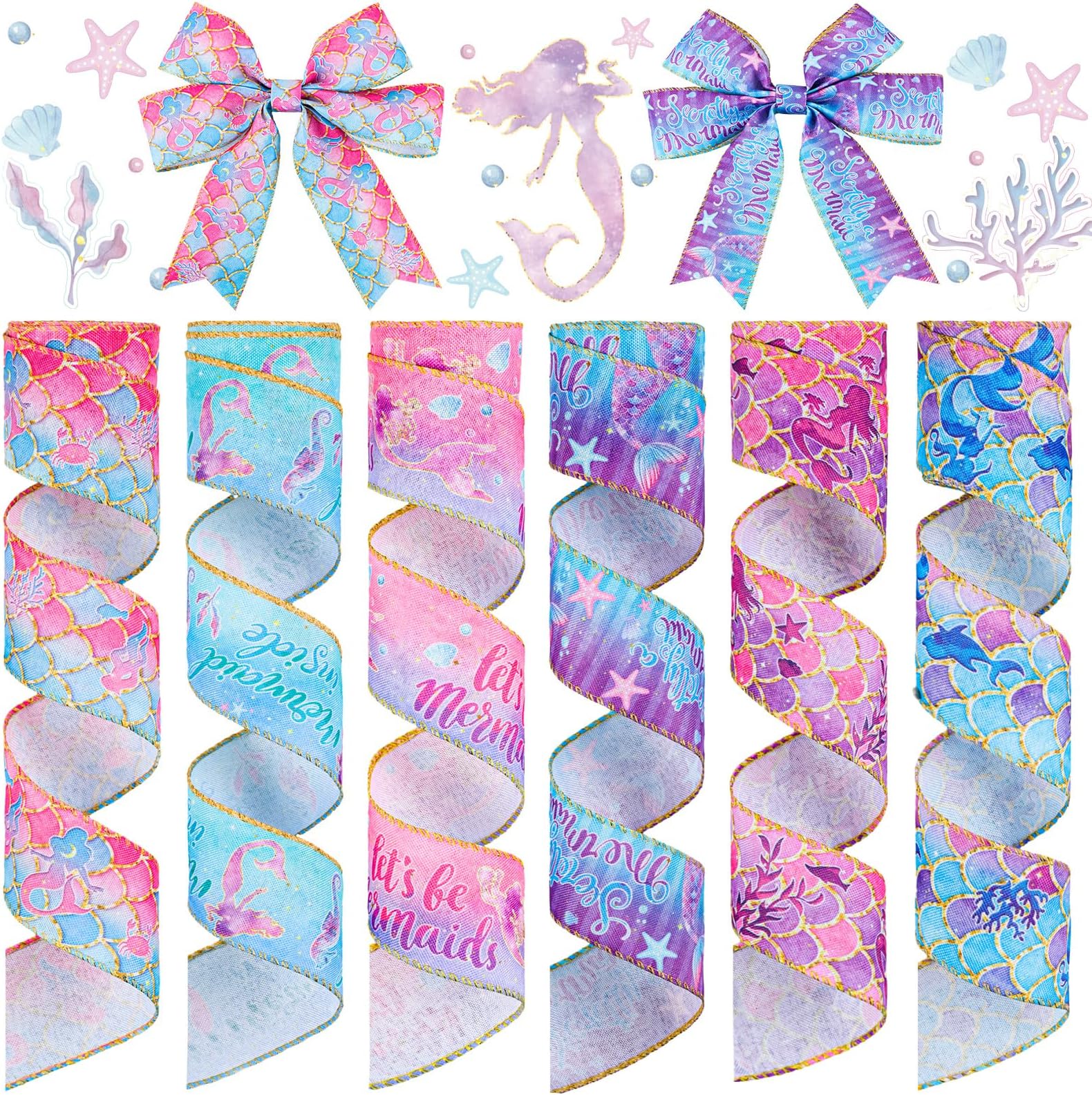Amazon.com: Yuxung 6 Rolls 30 Yards Mermaid Burlap Ribbons Mermaid ...