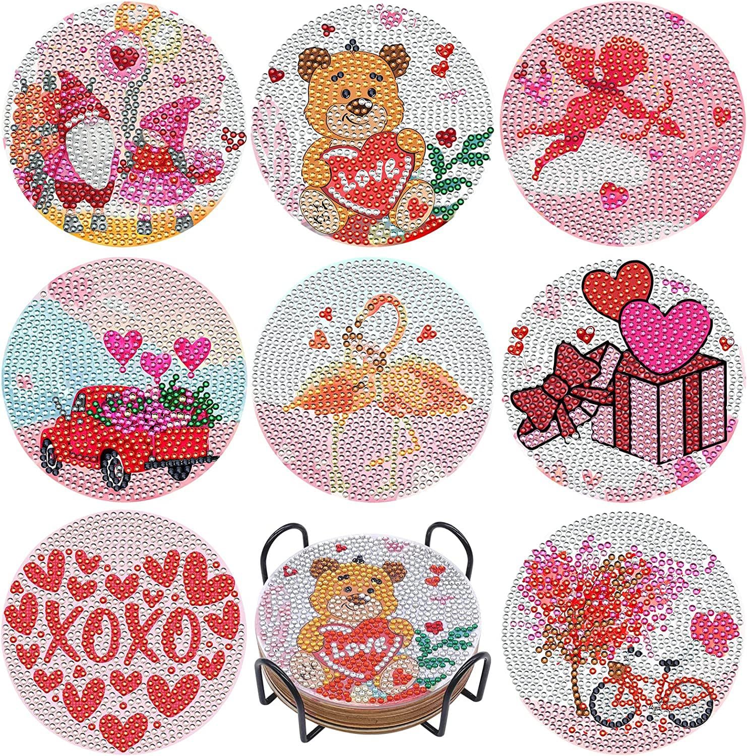 Amazon | 5Dダイヤモンド ダイヤモンドアート コースター 8個 コースター キット塗装キット DIYダイヤモンドペインティング アクリル素材 聖誕祭 手芸キット 初心者 大人 子供用 ...