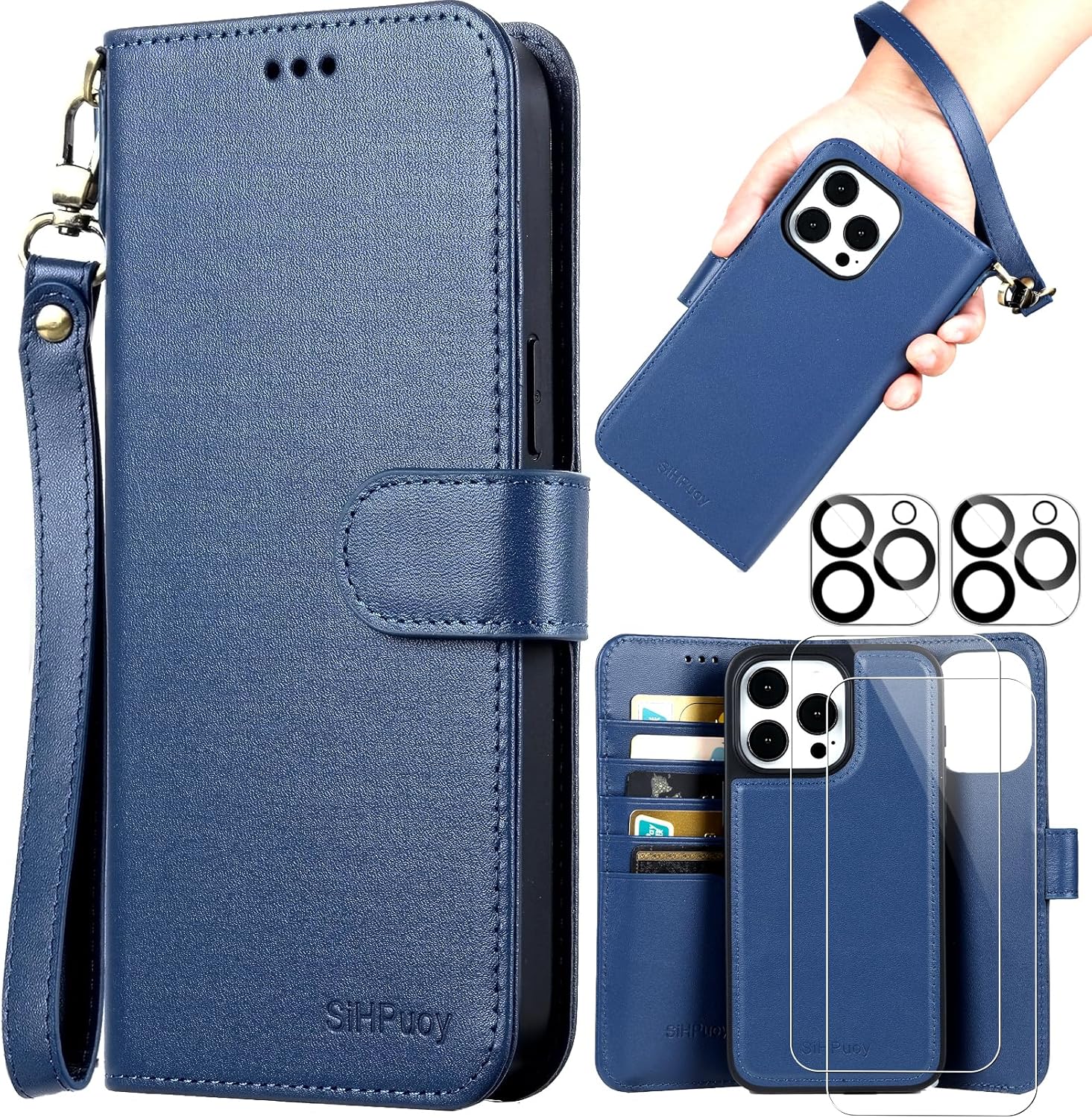 Amazon.com: SiHPuoy Genuine Leather for Apple iPhone 15 Pro Max Wallet ...