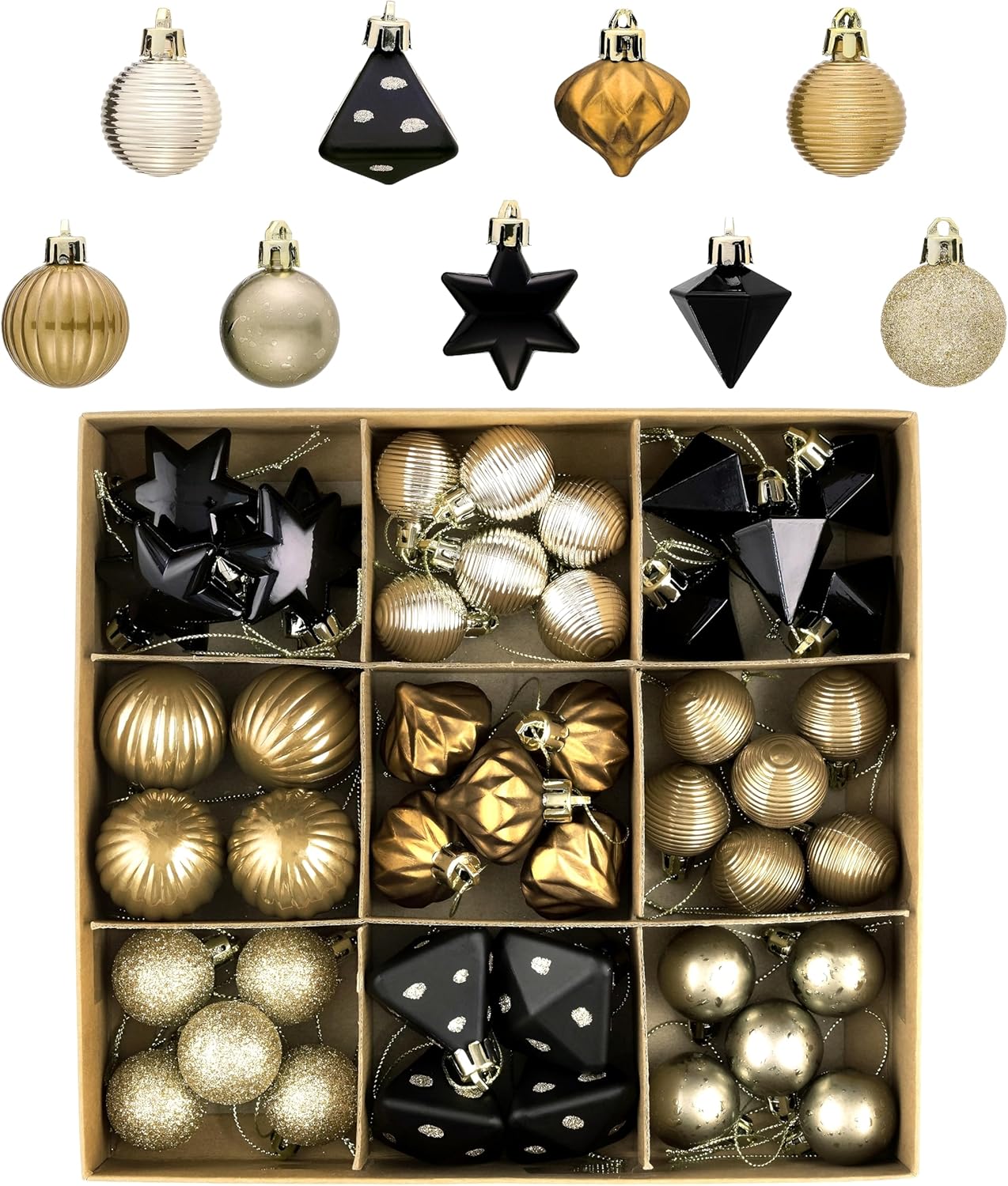 Amazon.com: DecorbyHannah 45ct Mini Black Gold Christmas Ornaments Set ...