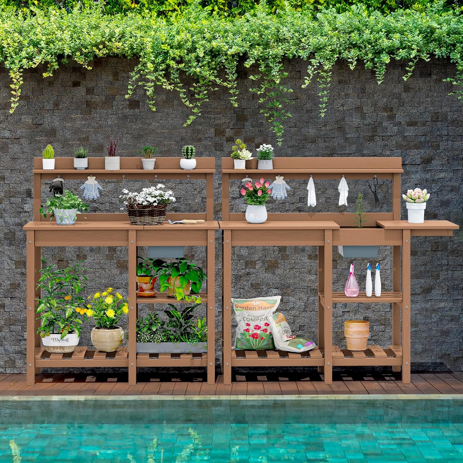 Amazon.com: SERWALL Potting Bench Set of 2 Outdoor Potting Table with ...