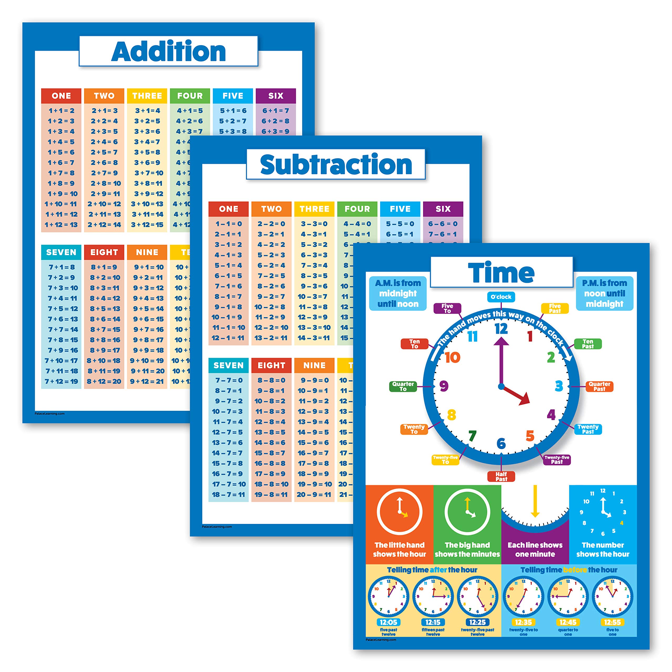 Buy 3 Pack - Addition + Subtraction Math Set + Learning to Tell Time ...