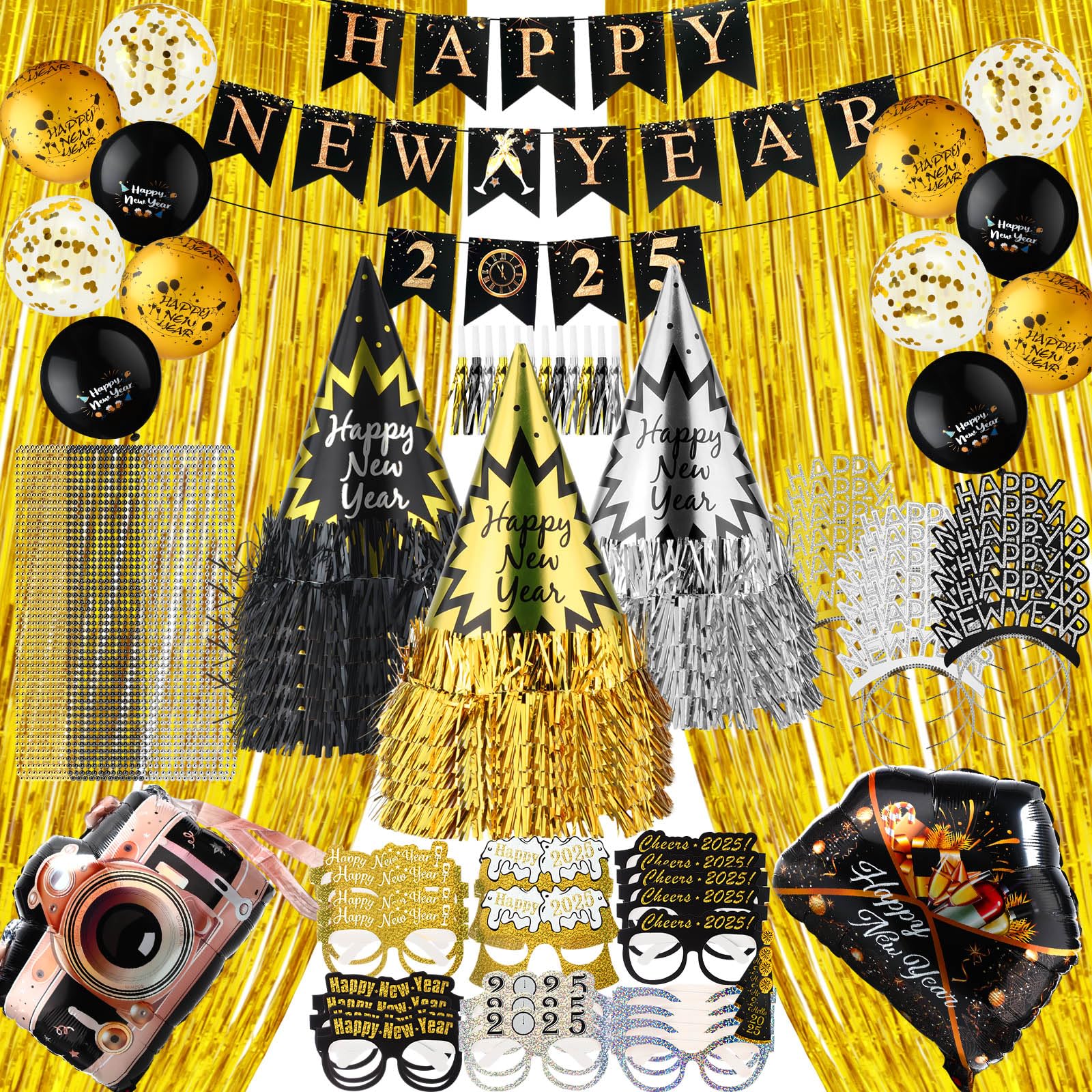 Amazon.com: JellyArch 222 Pcs New Years Eve Party Supplies 2025 Bulk ...