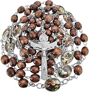 TALISMAN4U Stations of the Cross Rosary Chaplet Carved Wooden Beads ...
