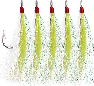 Amazon.com : Bucktail Teaser Fishing Hooks,5pcs Saltwater Flounder Rig ...