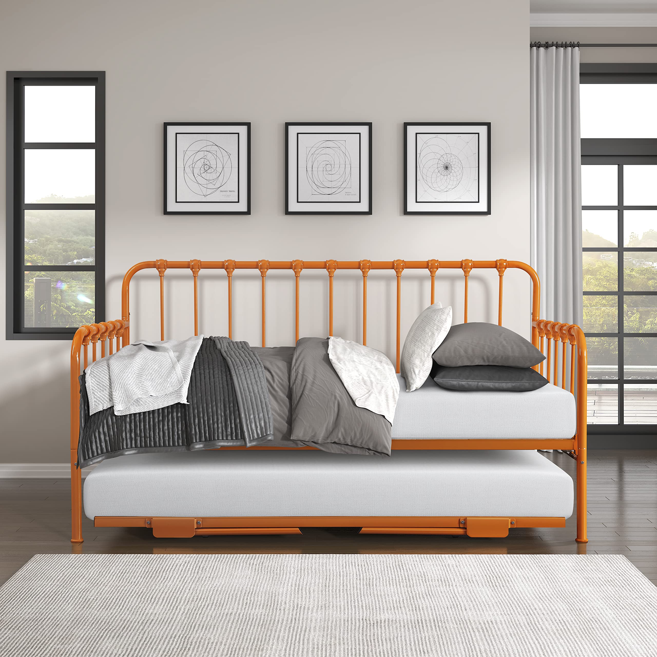 Amazon.com: Lexicon Hendrix Metal Daybed with Trundle, Twin/Twin ...
