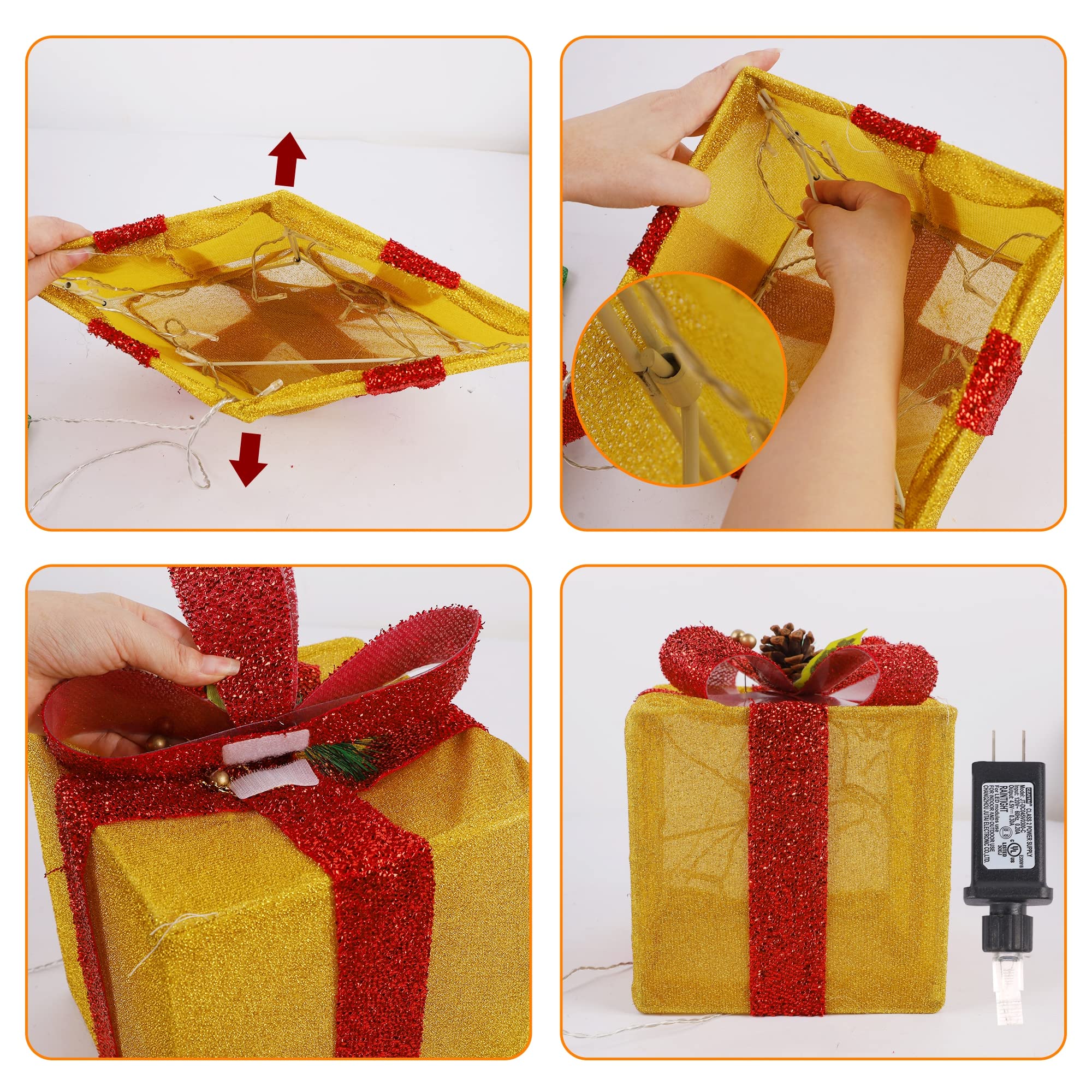 Set of 4 Christmas Lighted Gift Boxes Decorations, Pre-lit Tinsel ...