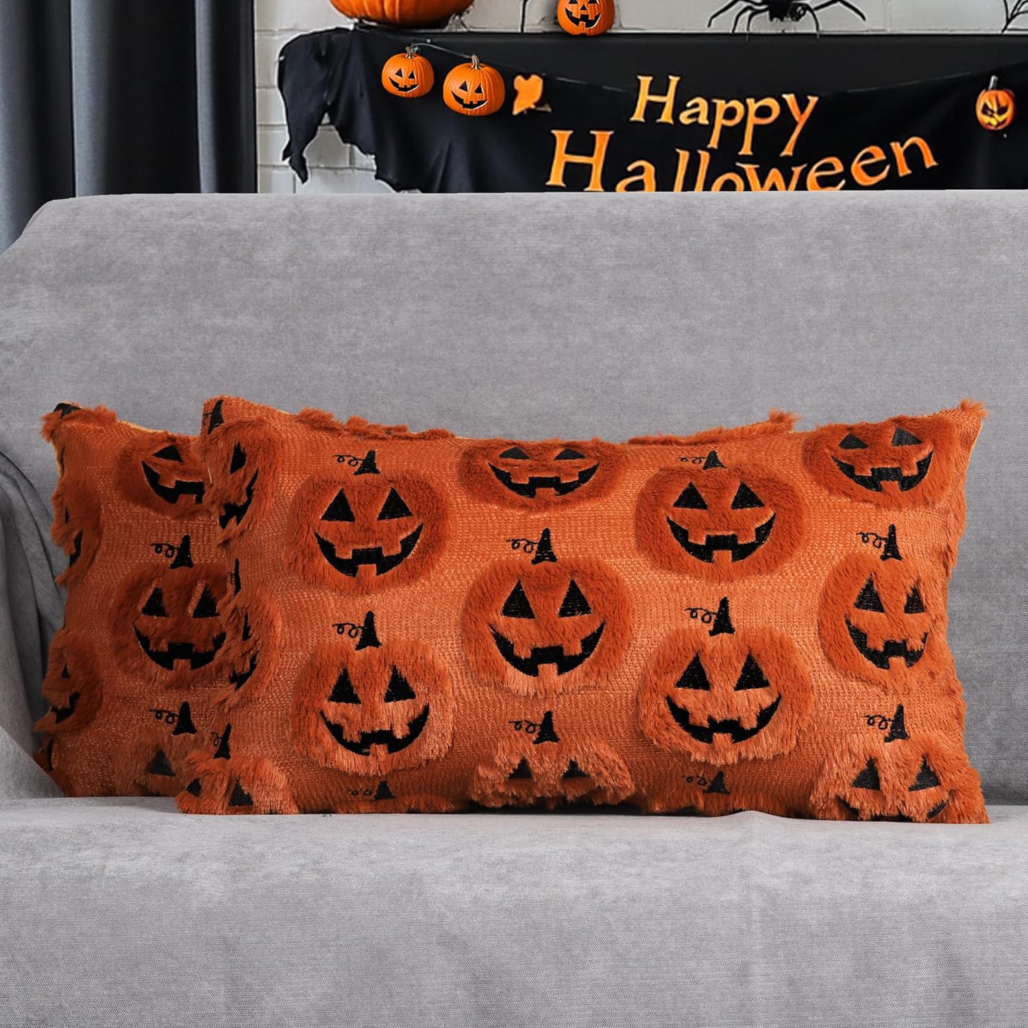 Amazon.com: 4TH Emotion Halloween Pumpkin Decorative Lumbar Pillow Covers 12x20 Set of 2, Dark ...