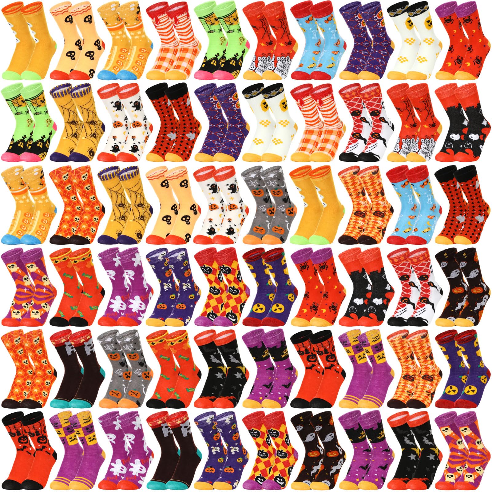 Toulite 60 Pairs Halloween Socks Colorful Crew Socks Novelty Kids Silly ...
