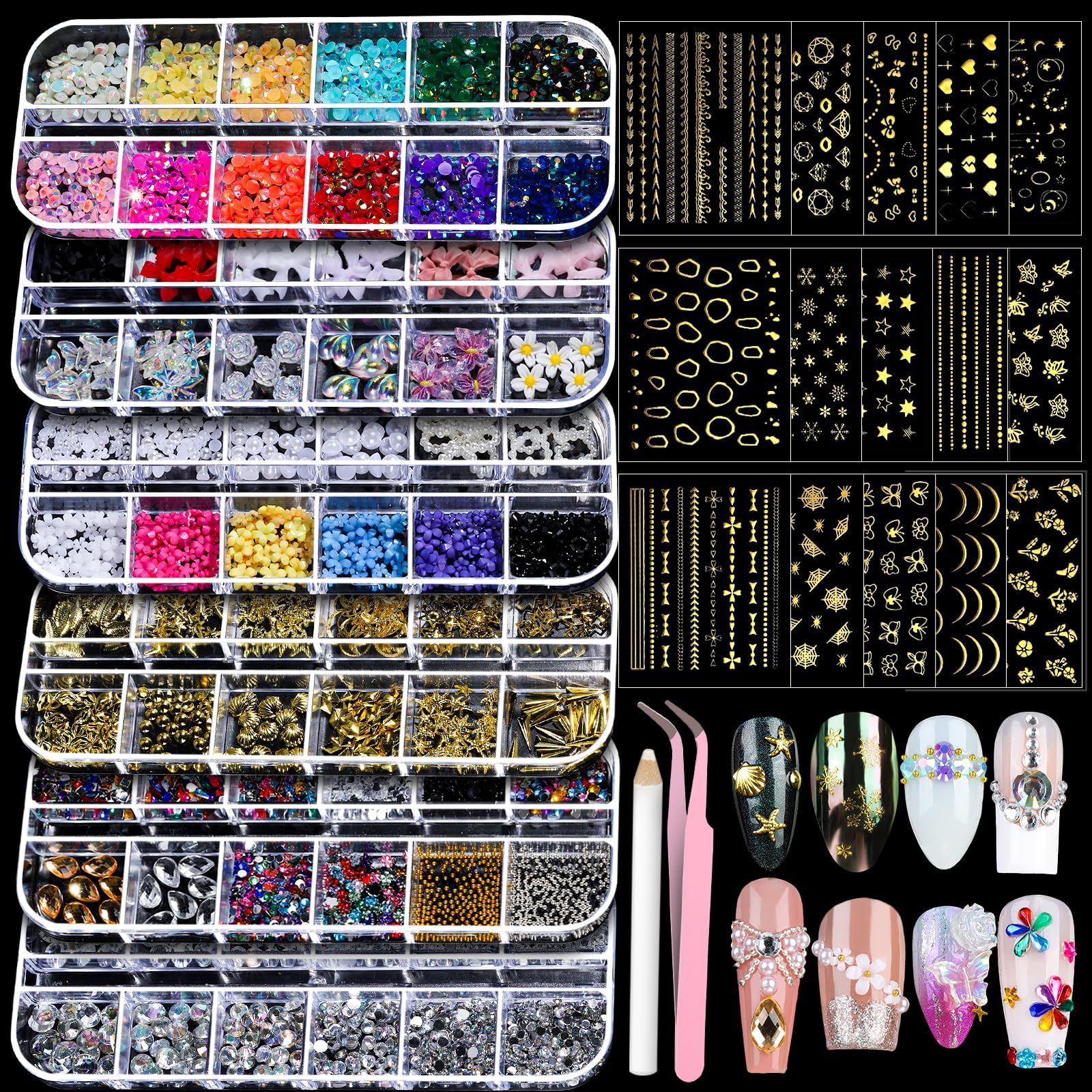 Amazon.com: Artdone 12 boxes Nail Rhinestones,Nail Gems Nail Diamonds ...