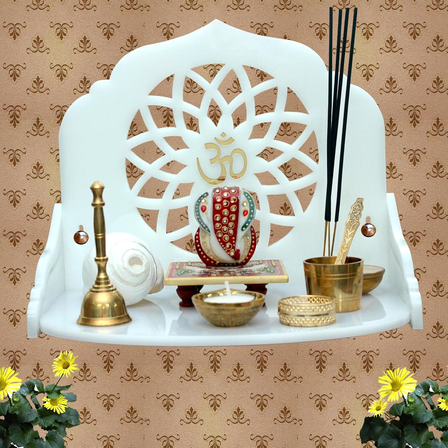 Home Temple Wall Mounted White Cast Acrylic Home Pooja Temple Mandir ...