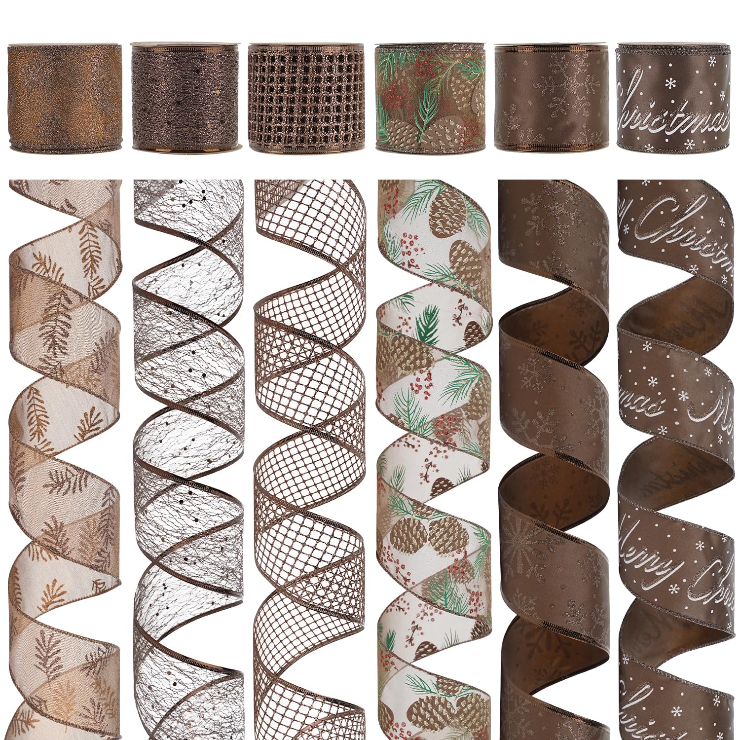 Amazon.com: HUIHUANG Brown Wired Ribbon for Christmas Tree Pine Cone ...