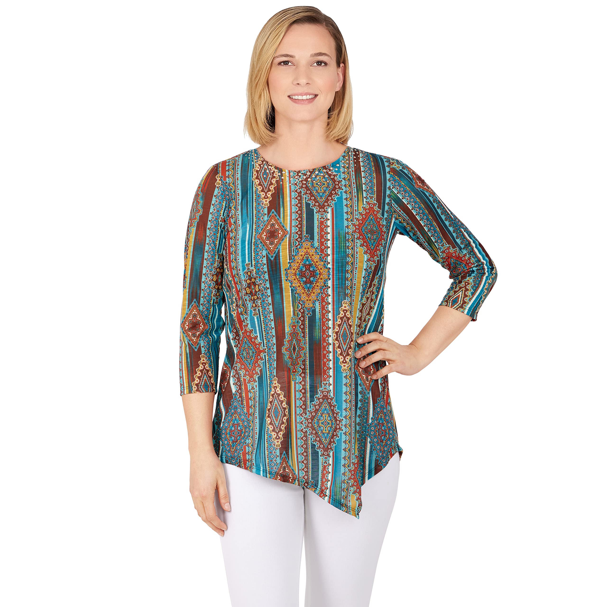 Amazon.com: Ruby Rd. Womens A-Symmetric Sublimation Top Teal Multi Size ...