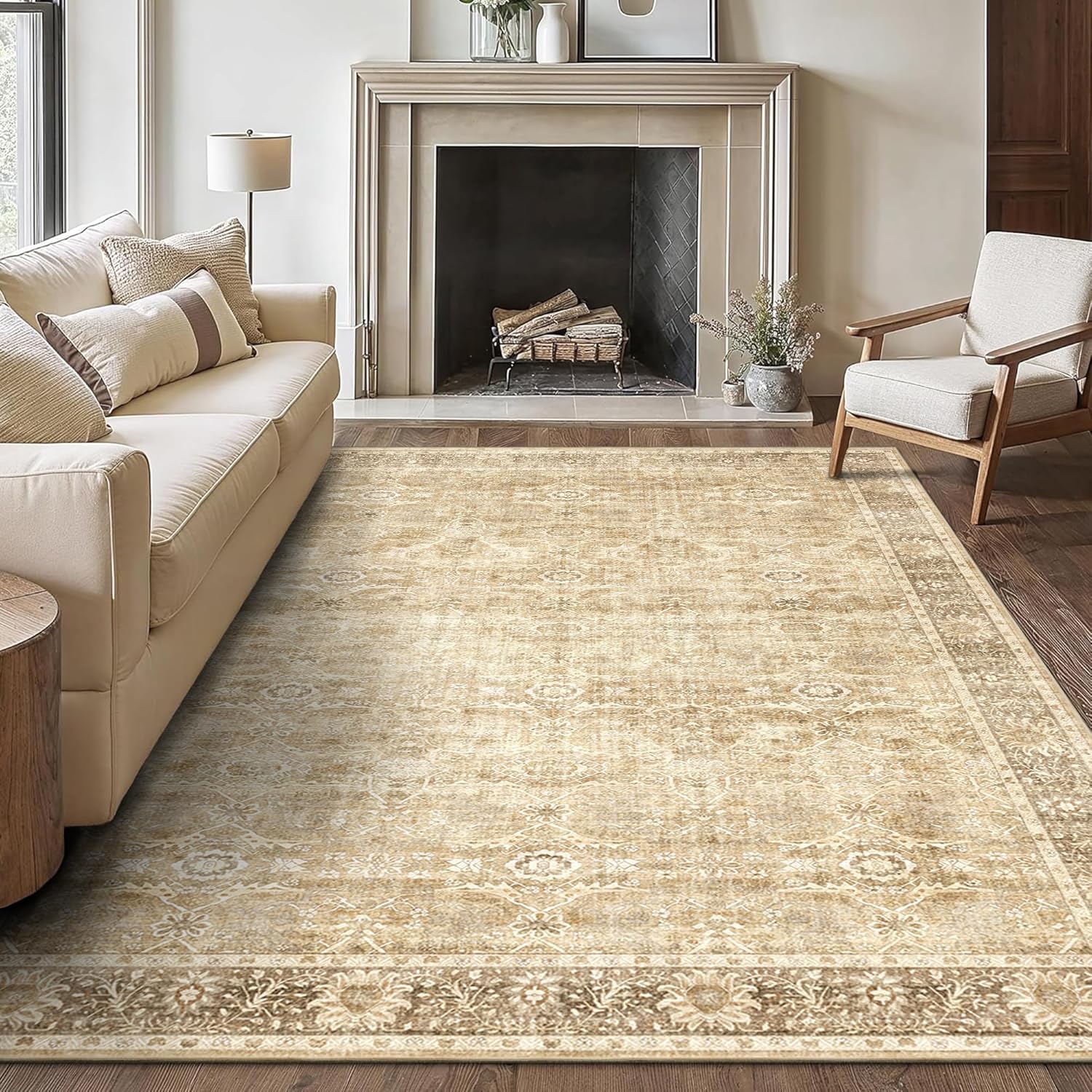 Amazon.com: 6x9 Beige Washable Rug for Living Room Large Vintage ...