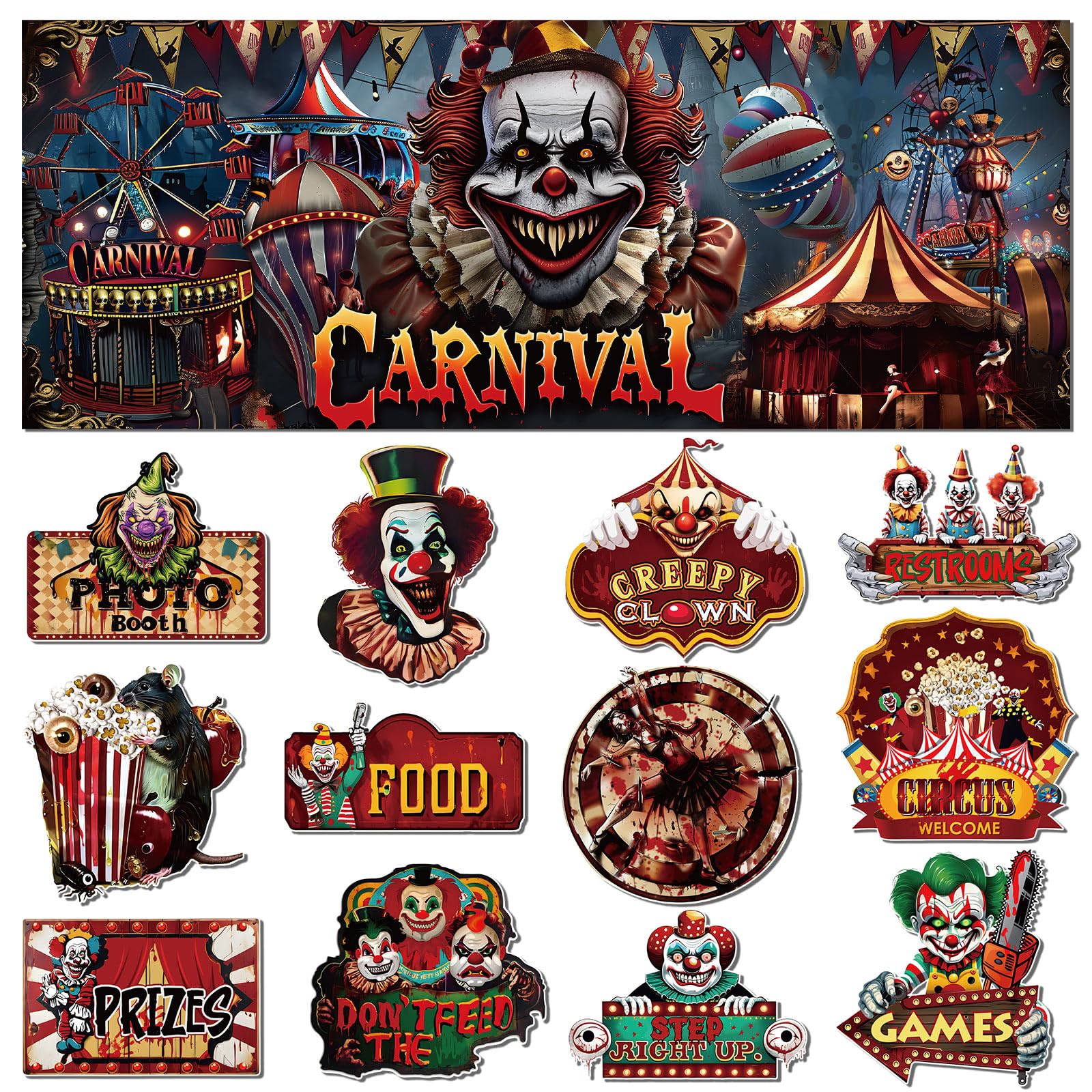 Amazon.com: 13 Pcs Halloween Scary Circus Party Decorations Creepy ...