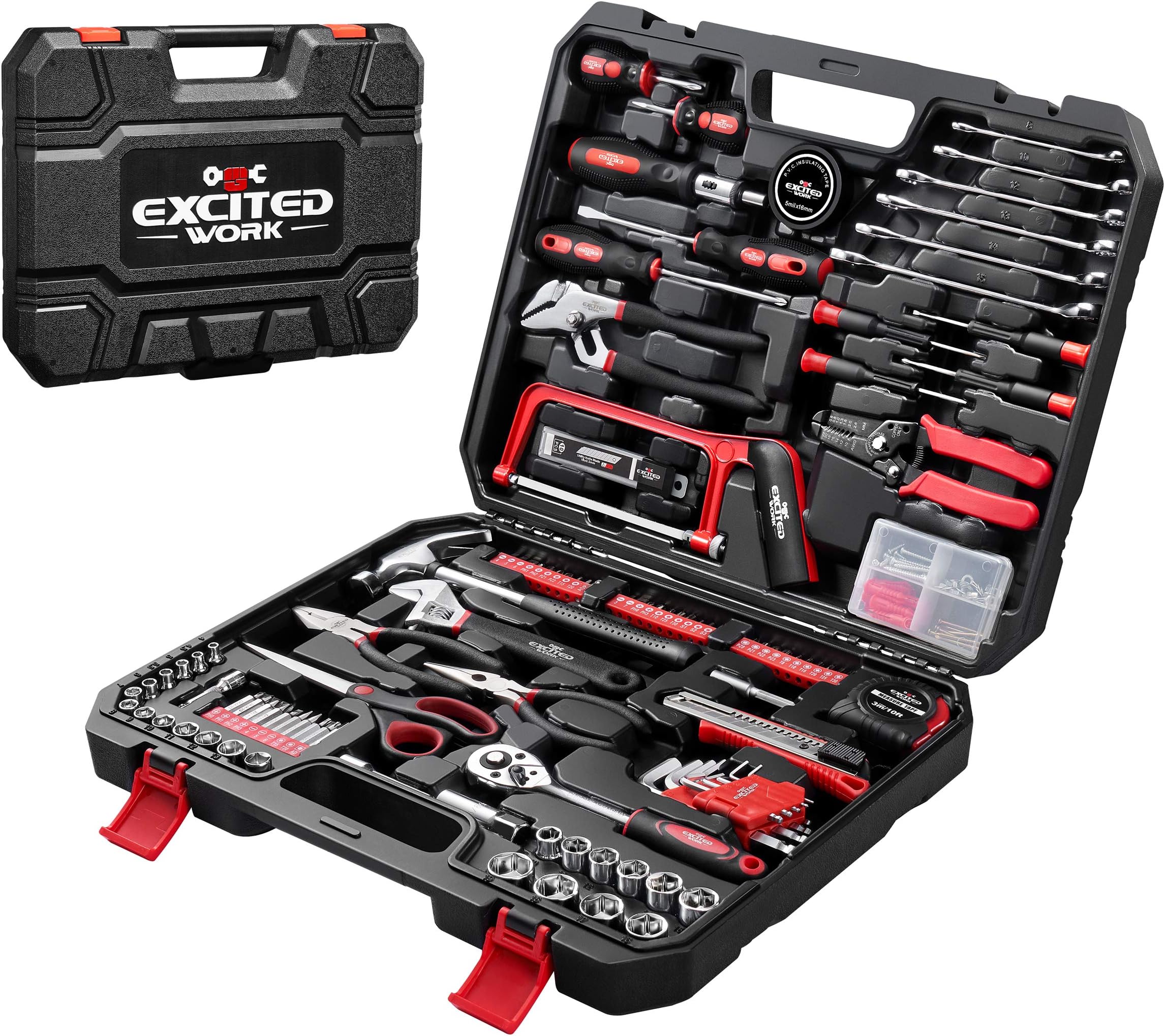 EXCITED WORK 198 Piece Household Tool Set,General Home/Auto Repair Hand ...