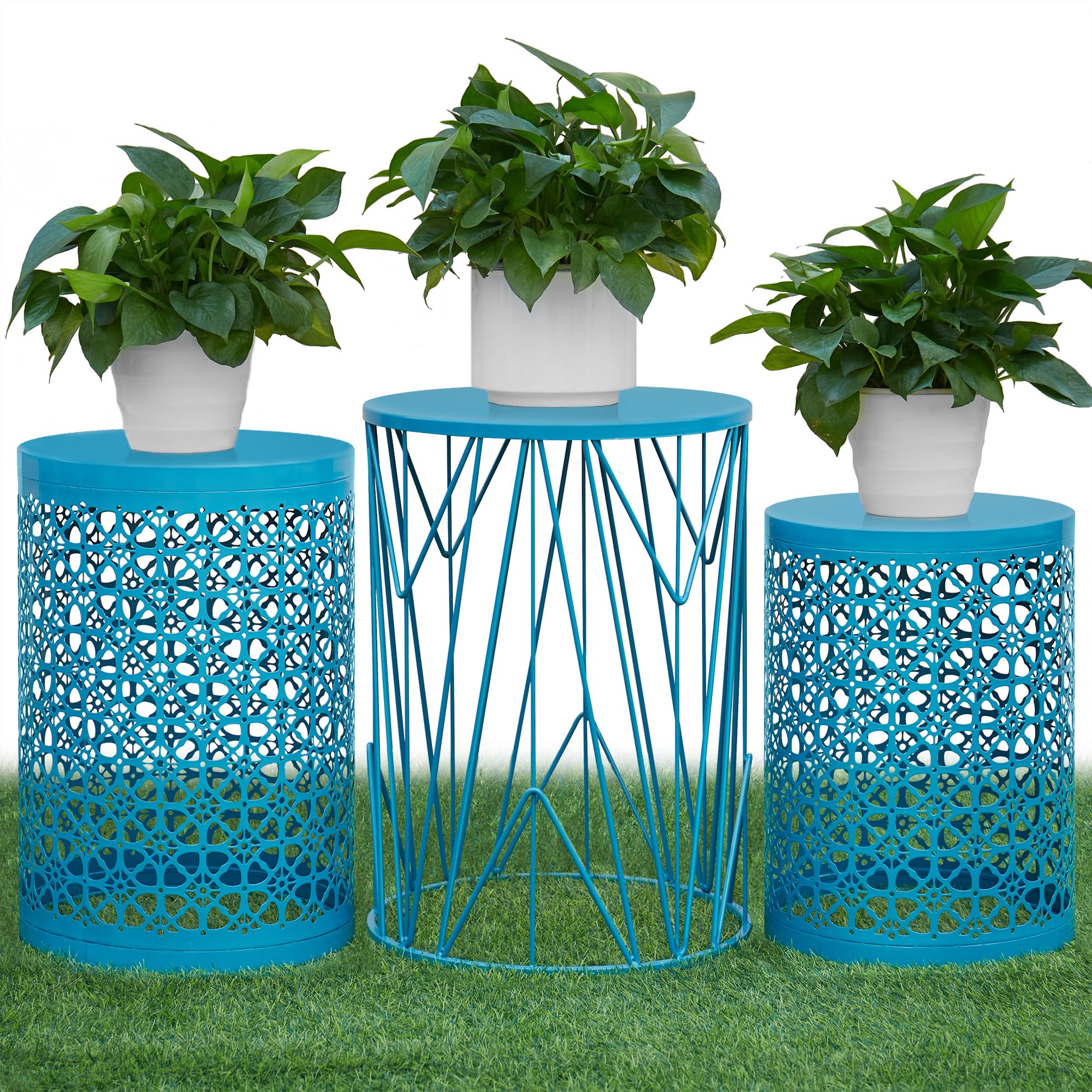 Amazon.com: Y&M Set of 3 Blue Round Nesting Tables, Multifunctional ...