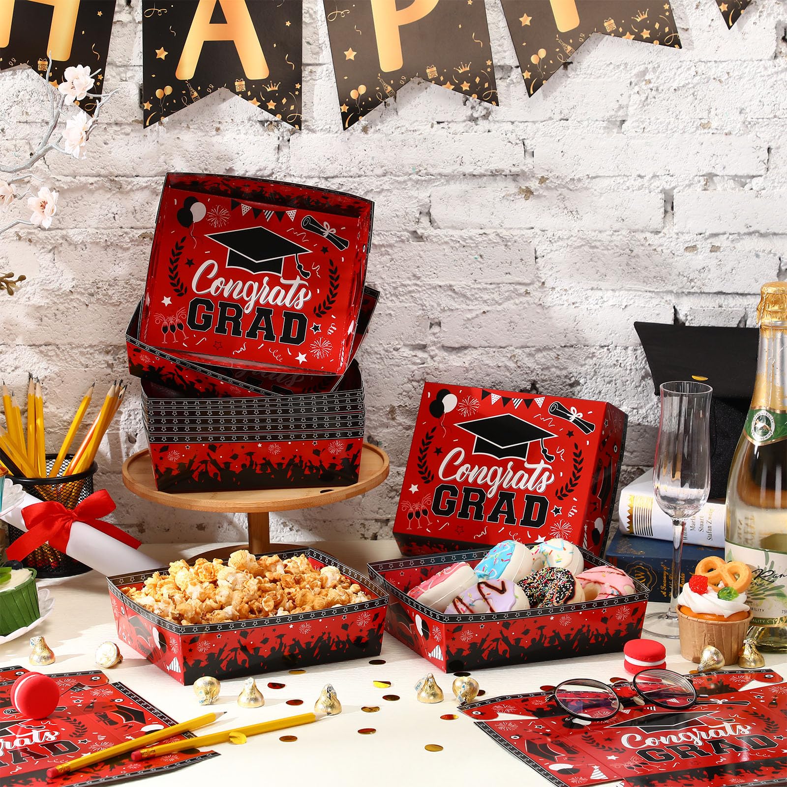 Snapklik.com : 36 Pcs 2025 Black And Red Graduation Paper Food Trays 5 ...