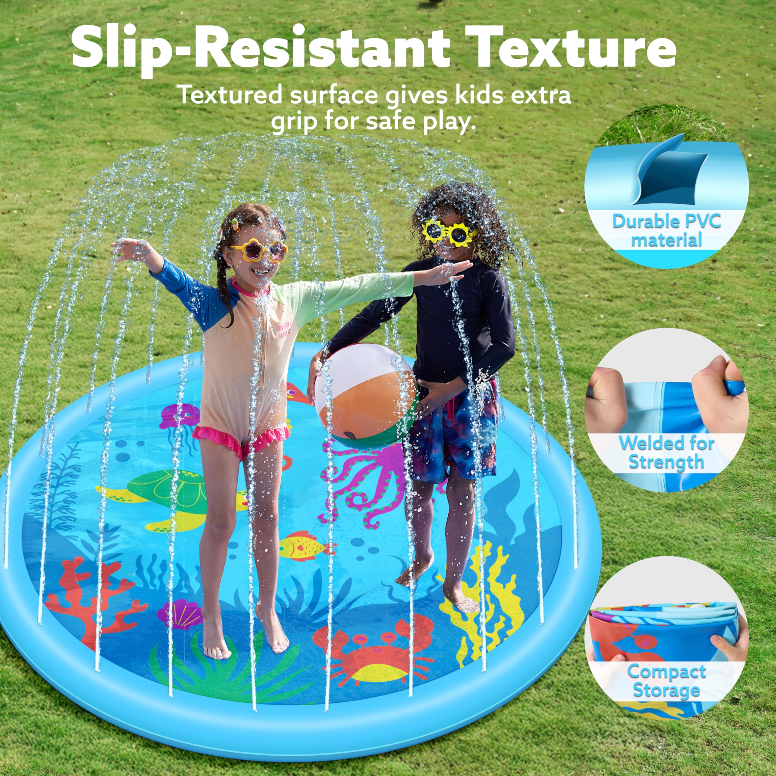 Outside Toys Ancesfun 68" Sprinkler & Splash Pad For Kids, Large ...