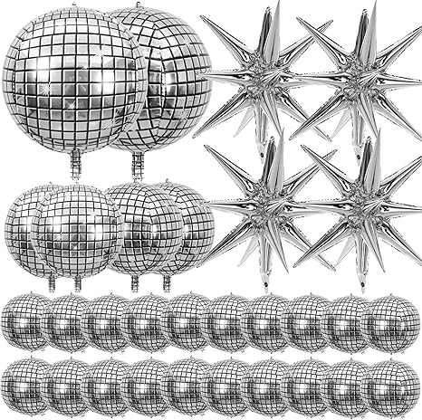 Amazon.com: 30 PCS Disco Balloons Explosion Star Aluminum Foil Balloons ...
