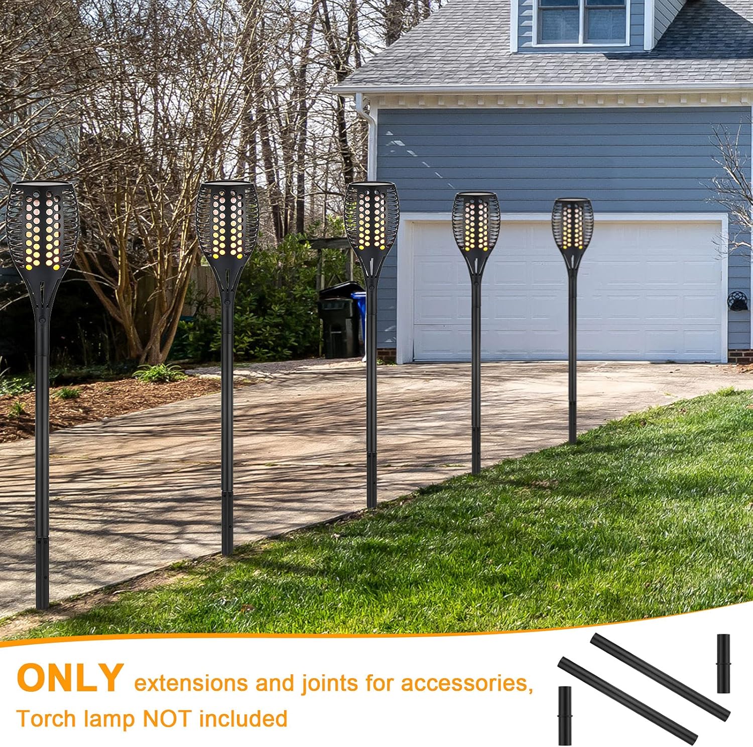 12 Pieces Torch Light Extension Pole and Joint Kits Connector for Solar ...