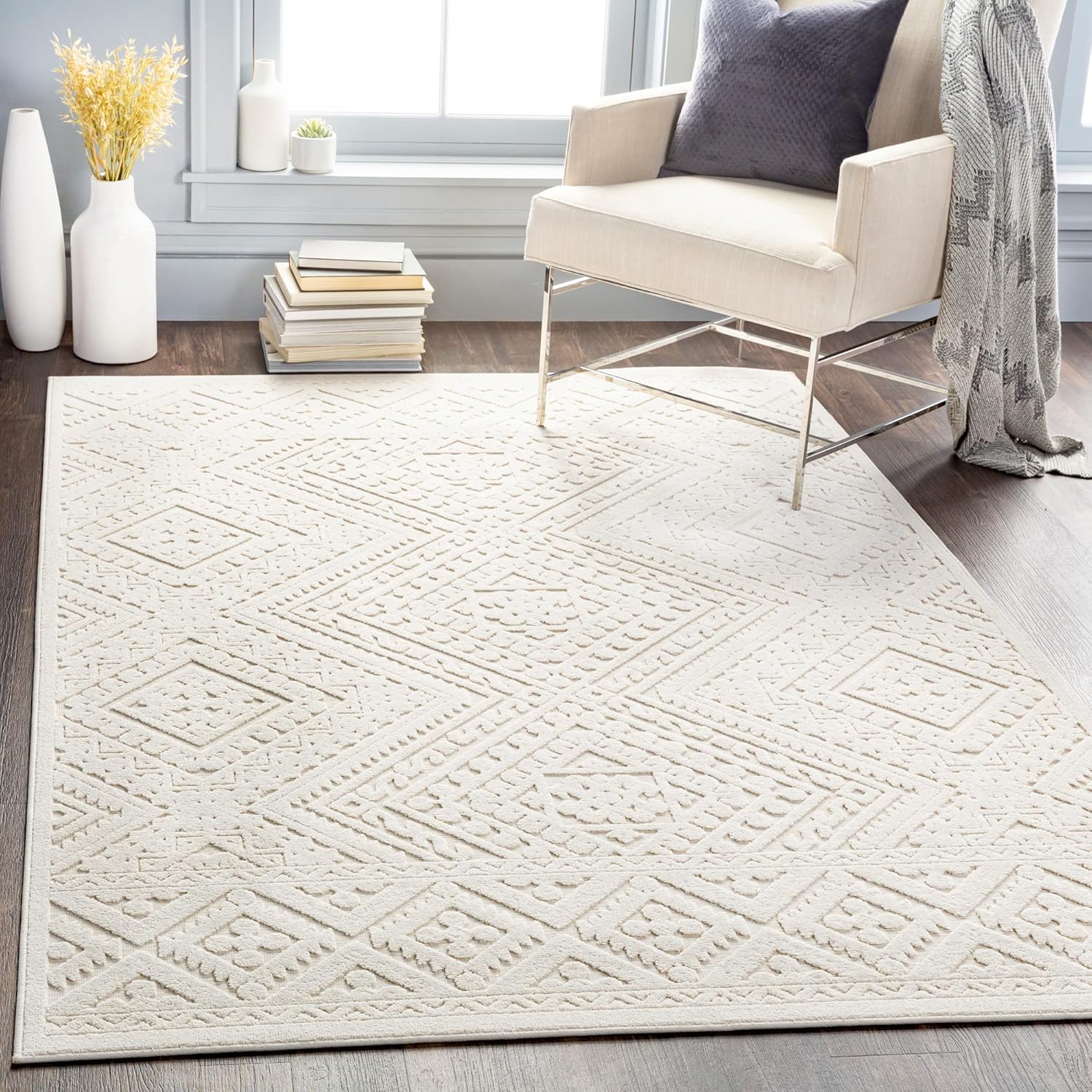 Amazon.com: Livabliss Ivor Outdoor Textured Area Rug, 6'7" x 9', Cream ...