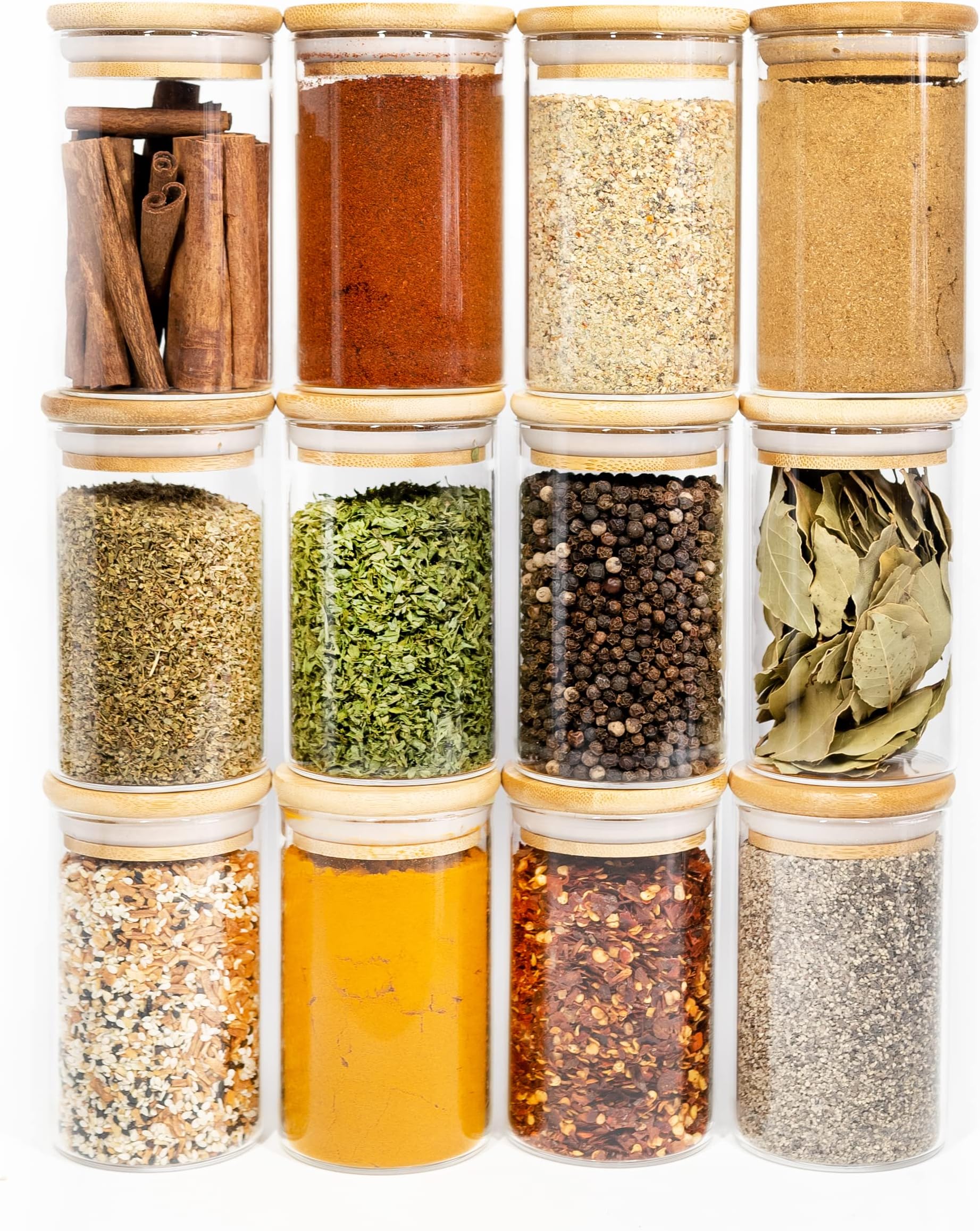 Amazon.com: SAVVY & SORTED Glass Spice Jars with Label, 24PK Bamboo Jar ...