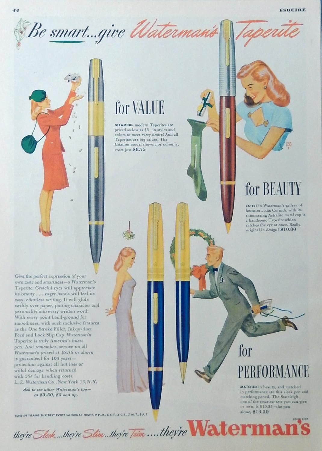 Amazon.com: Waterman's Pens, 40's print ad. full page color ...