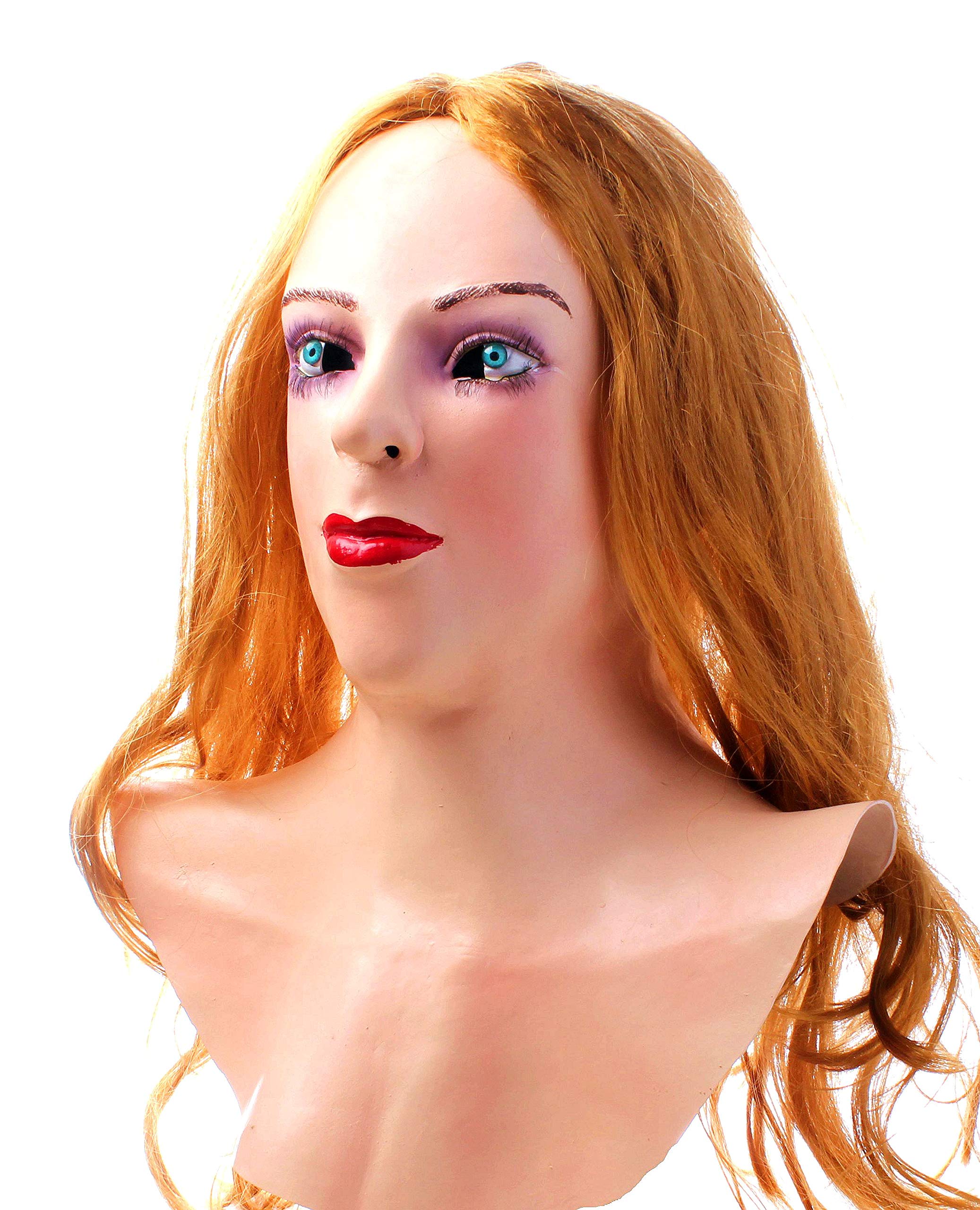 Realistic Latex mask Female Woman Face Halloween Latex Mask with Wig ...