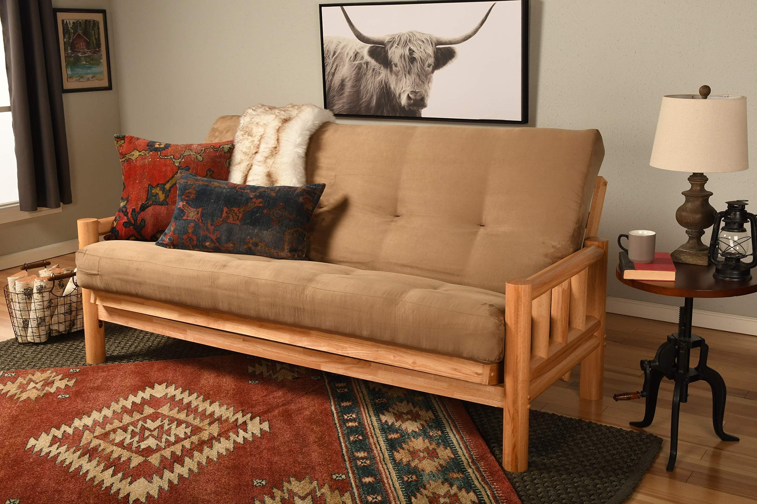 Amazon.com: Futon Frame and Full Size Mattress Set. This Rustic Log ...