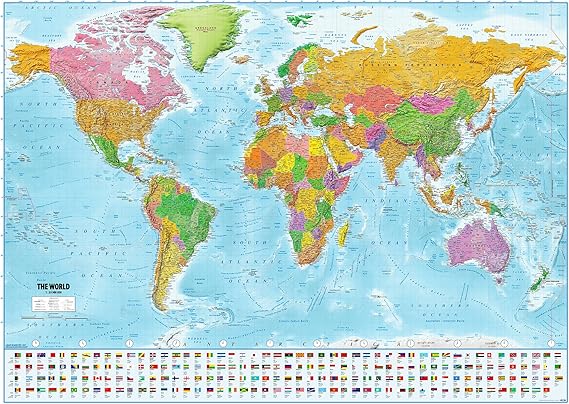 World Map with flags XXL Giant Poster - 2018 - MAPS IN MINUTES® 140cm x ...