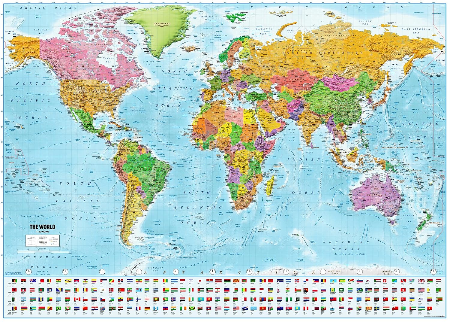 Close Up World Map with Flags XXL Poster - 2019 - MAPS in Minutes (55 ...