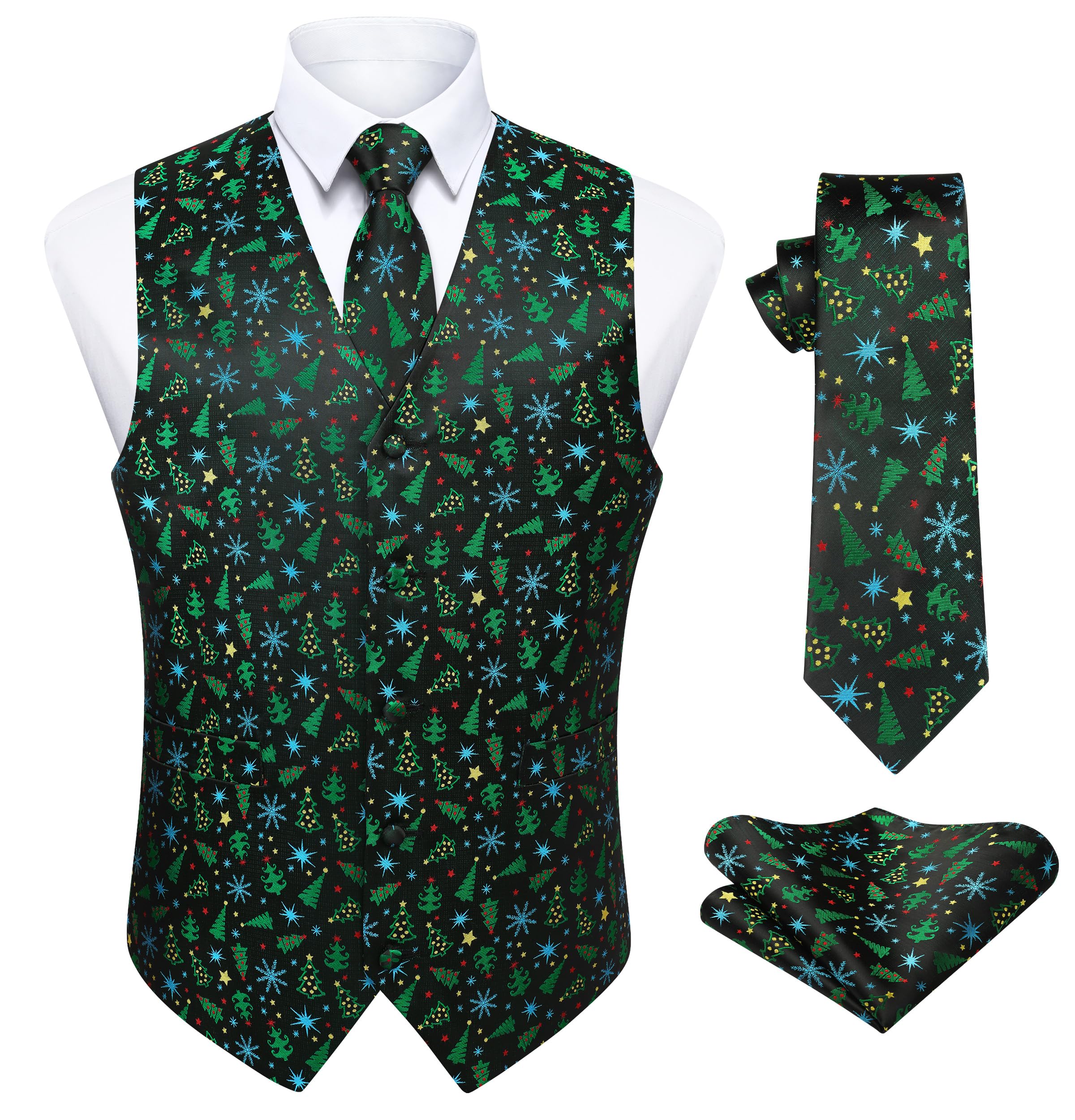 HISDERN Men's Suit Vest Christmas Holiday Season Party Jacquard ...