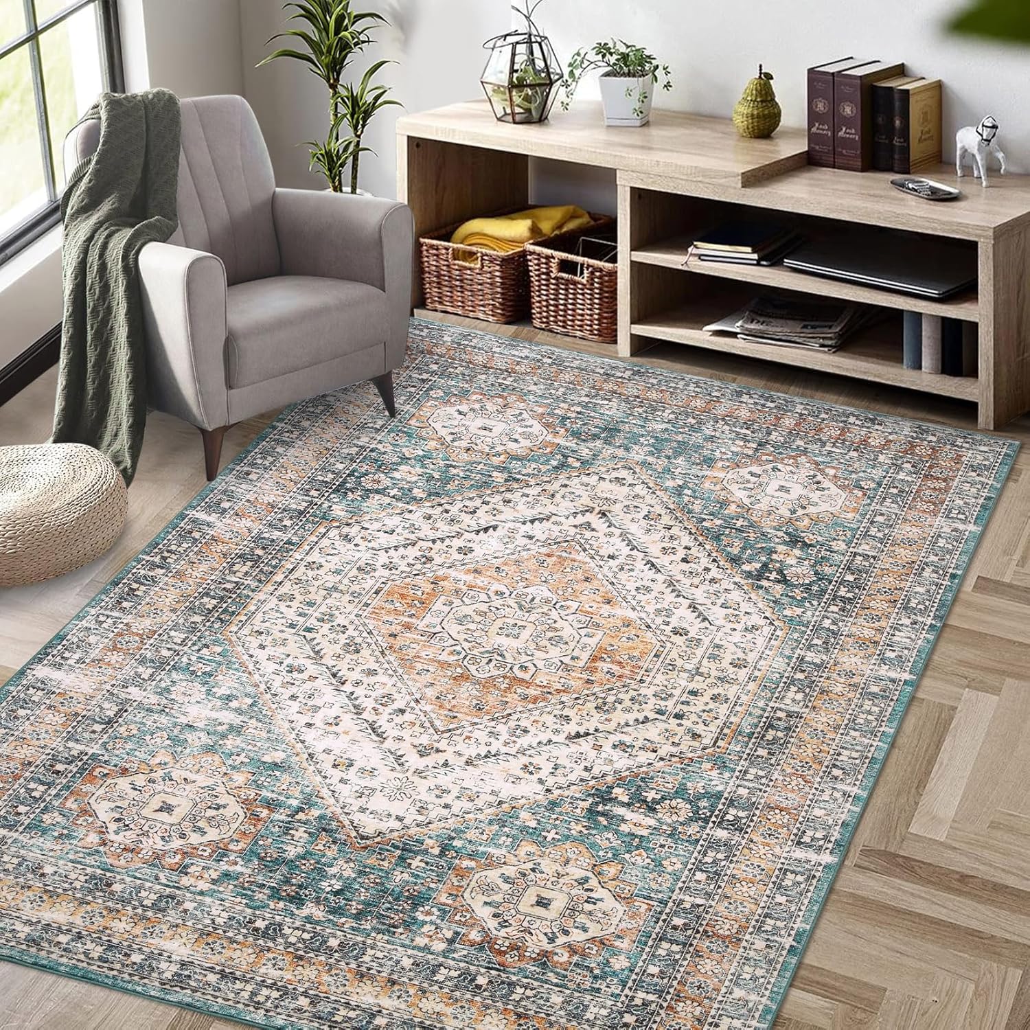 LuxFocus Distressed Rug Medallion Pattern Area Rugs for Living Room ...